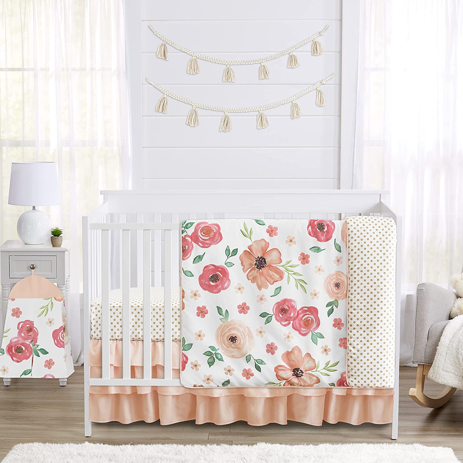 Sweet Jojo Designs Peach and Green Shabby Chic Watercolor Floral Baby ...