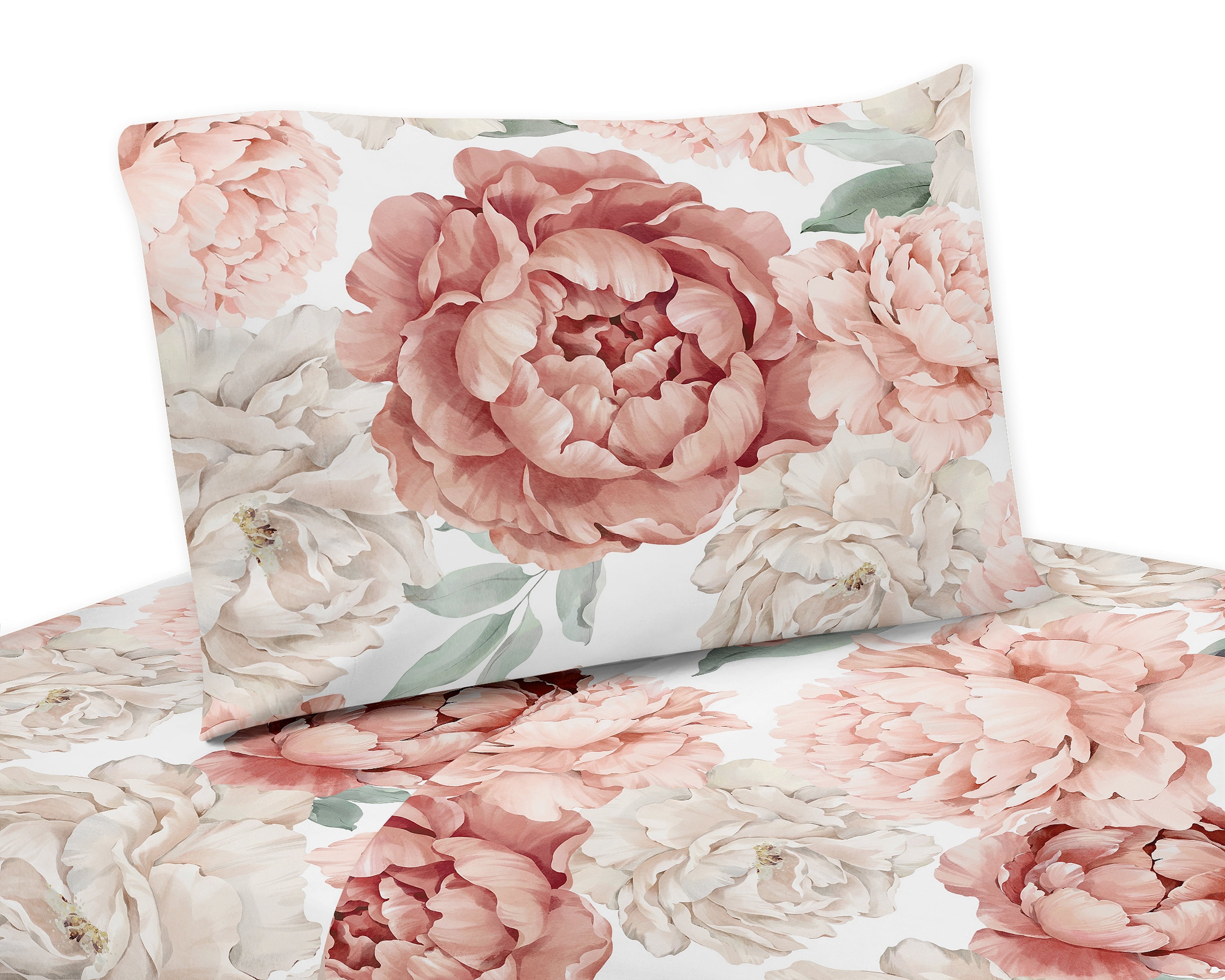 Sweet Jojo Designs Peony Floral Garden Pink and Ivory 4 Piece Queen ...