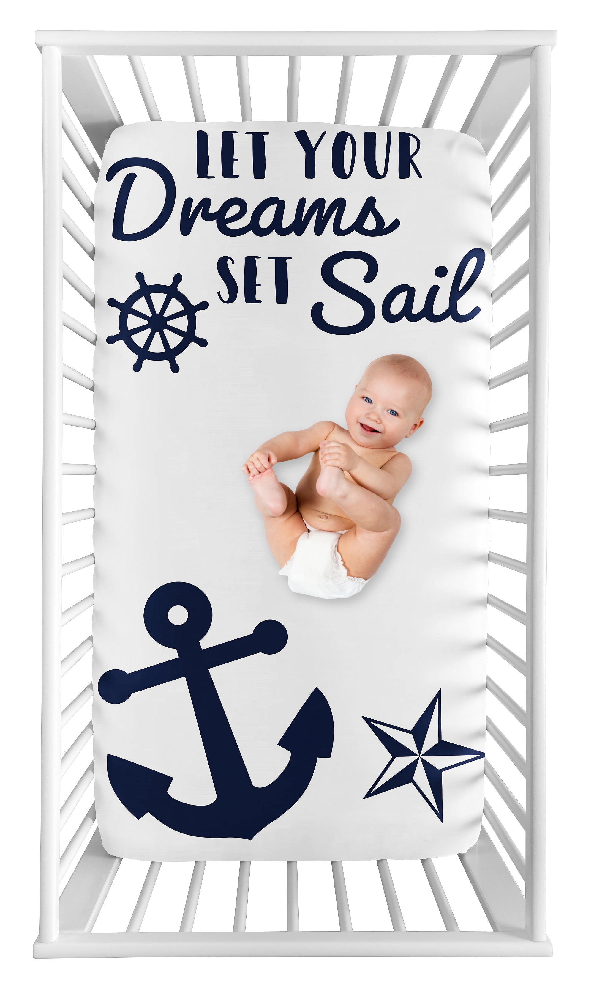 Sweet Jojo Designs Sailor Navy Blue and White Photo Op Fitted Crib ...