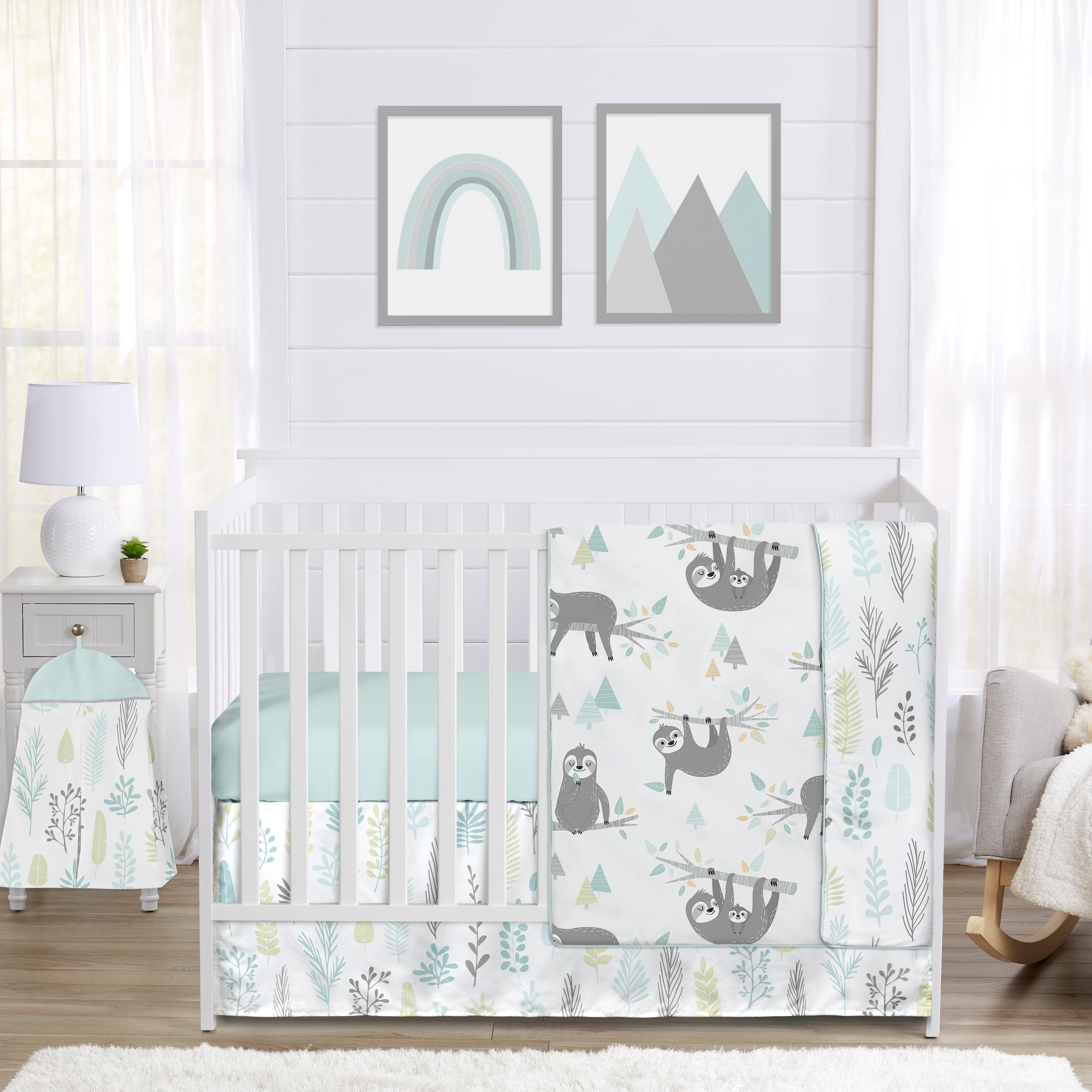 Sweet Jojo Designs Sloth Blue Grey and Green 4 Piece Crib Bedding Set ...