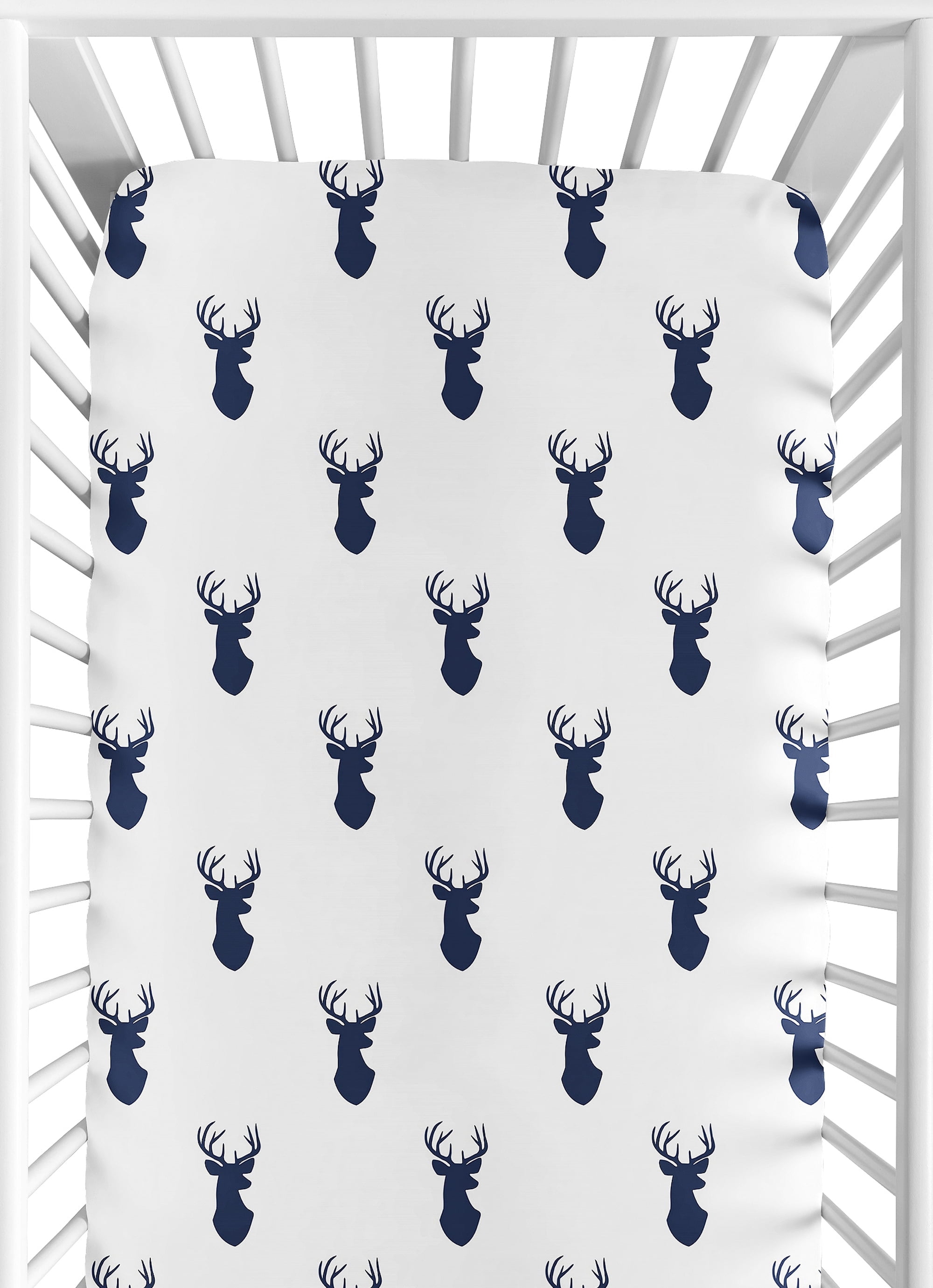 Sweet Jojo Designs Stag Blue and White Fitted Crib Sheet - Walmart.com