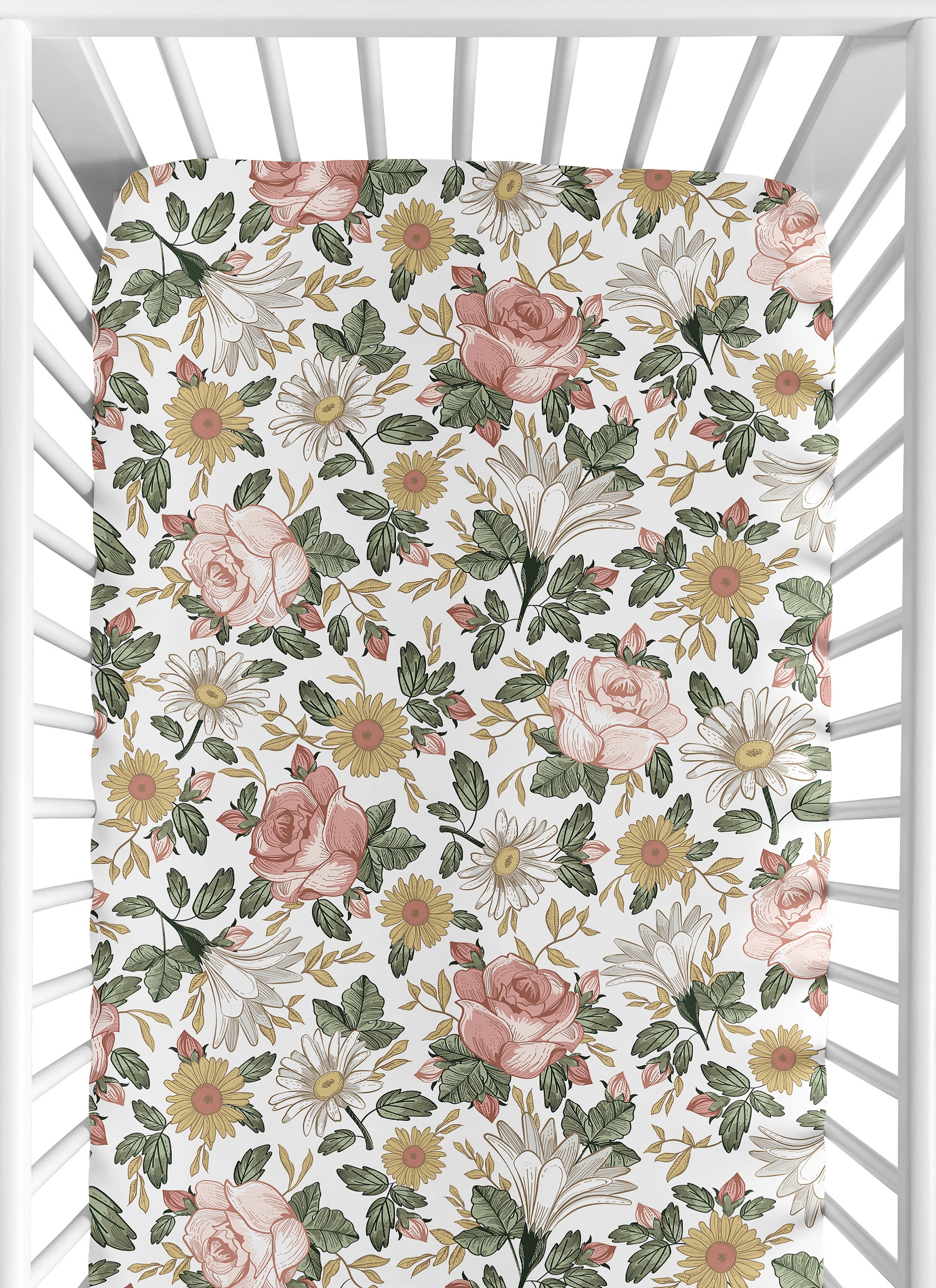 Sweet Jojo Designs Vintage Floral Boho Fitted Crib Sheet - Blush Pink ...