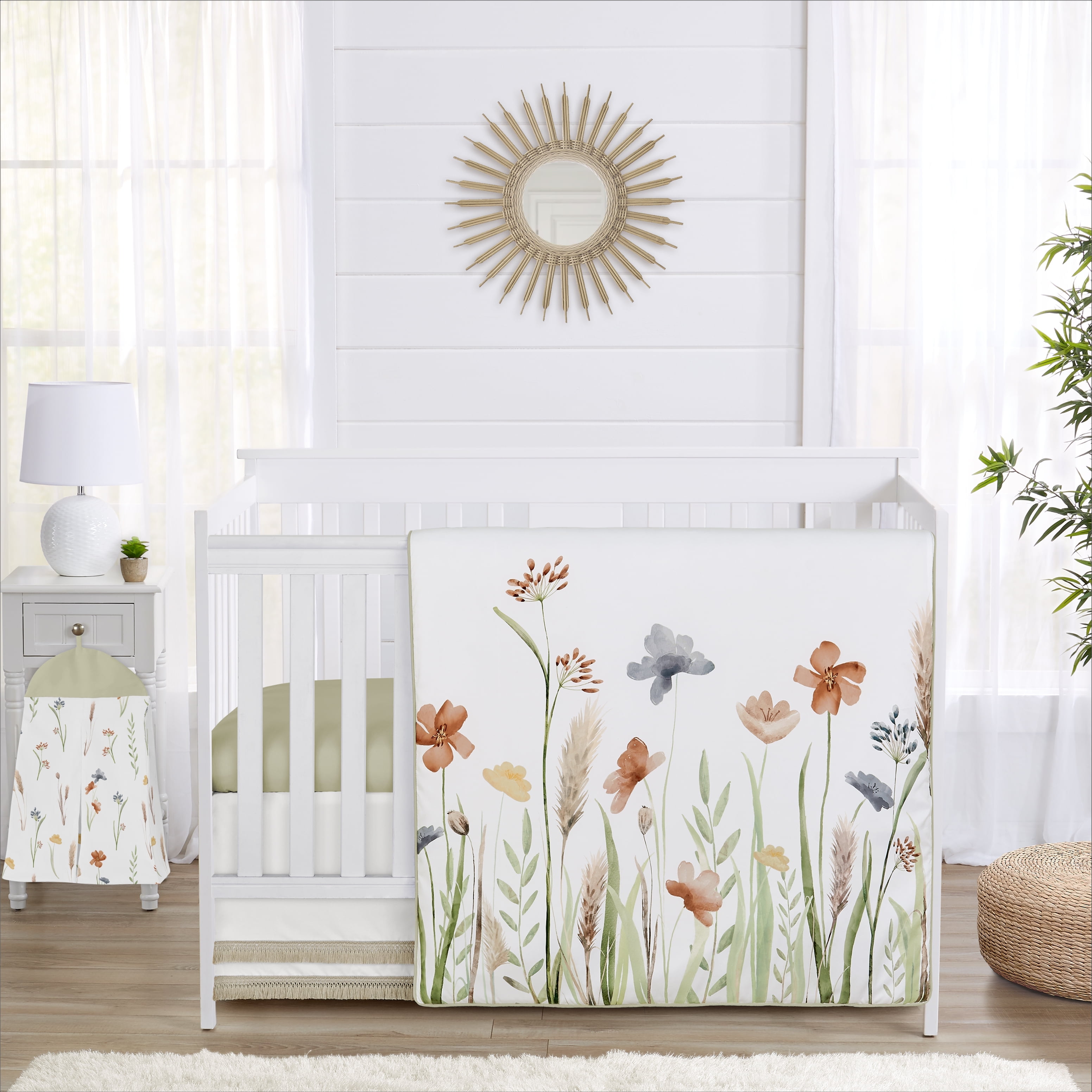 Sweet Jojo Designs 4pc Sage Green Watercolor Floral Garden Boho Nursery ...
