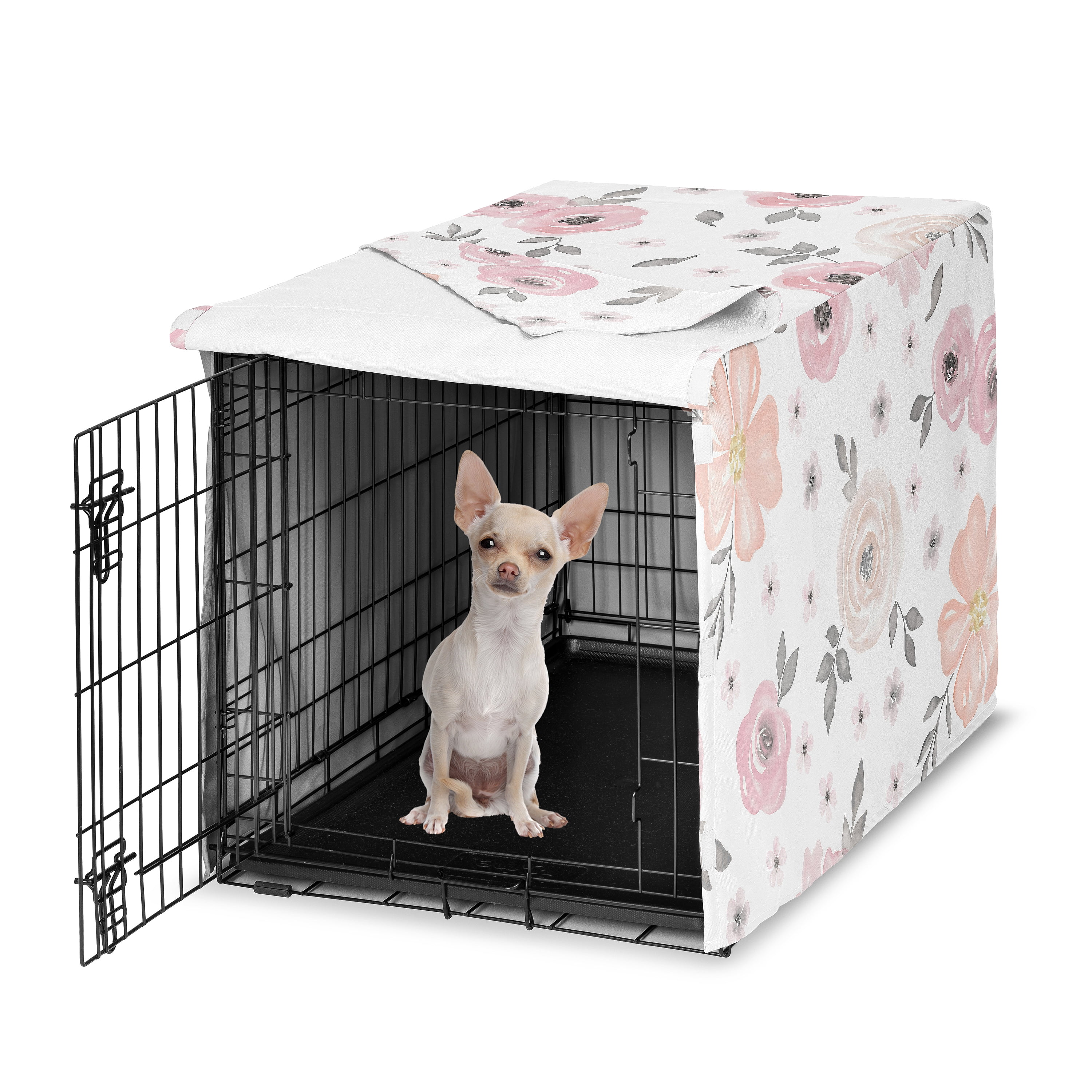 Sweet Jojo Designs Watercolor Floral Pink and Grey Dog Crate Kennel ...