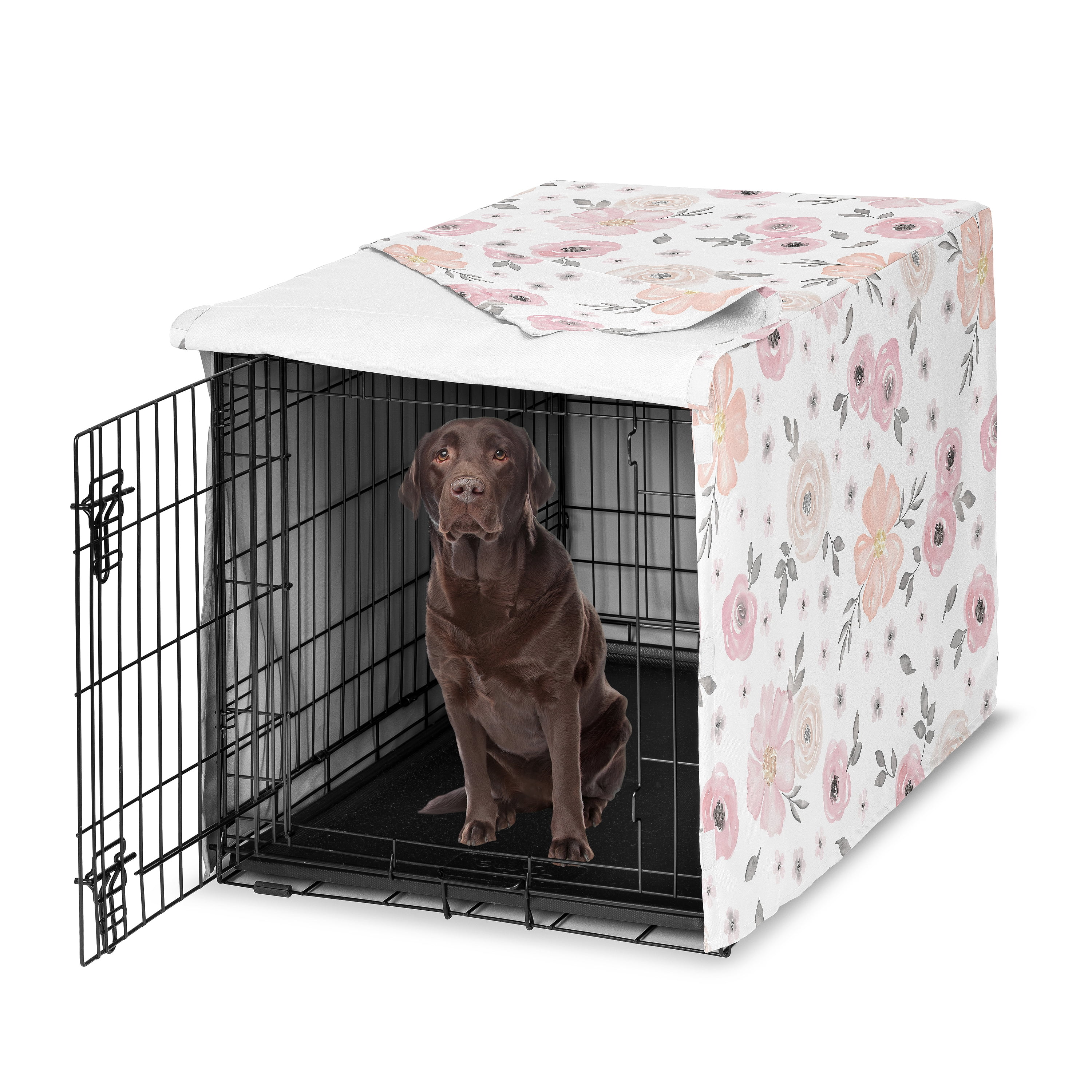 Sweet Jojo Designs Watercolor Floral Pink and Grey Dog Crate Kennel ...