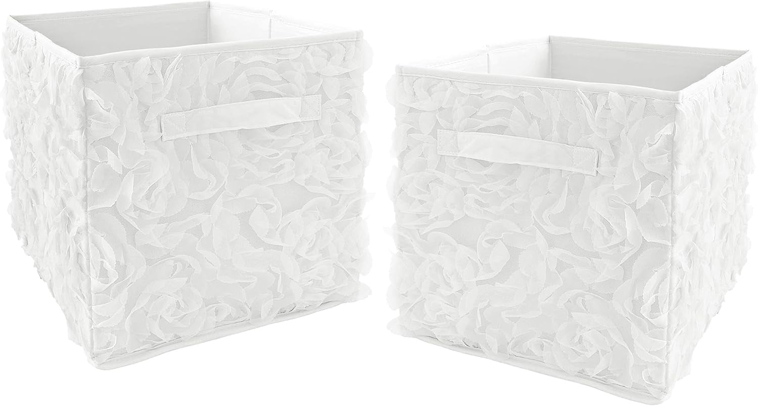 Sweet Jojo Designs White Floral Rose Foldable Fabric Storage Cube Bins ...