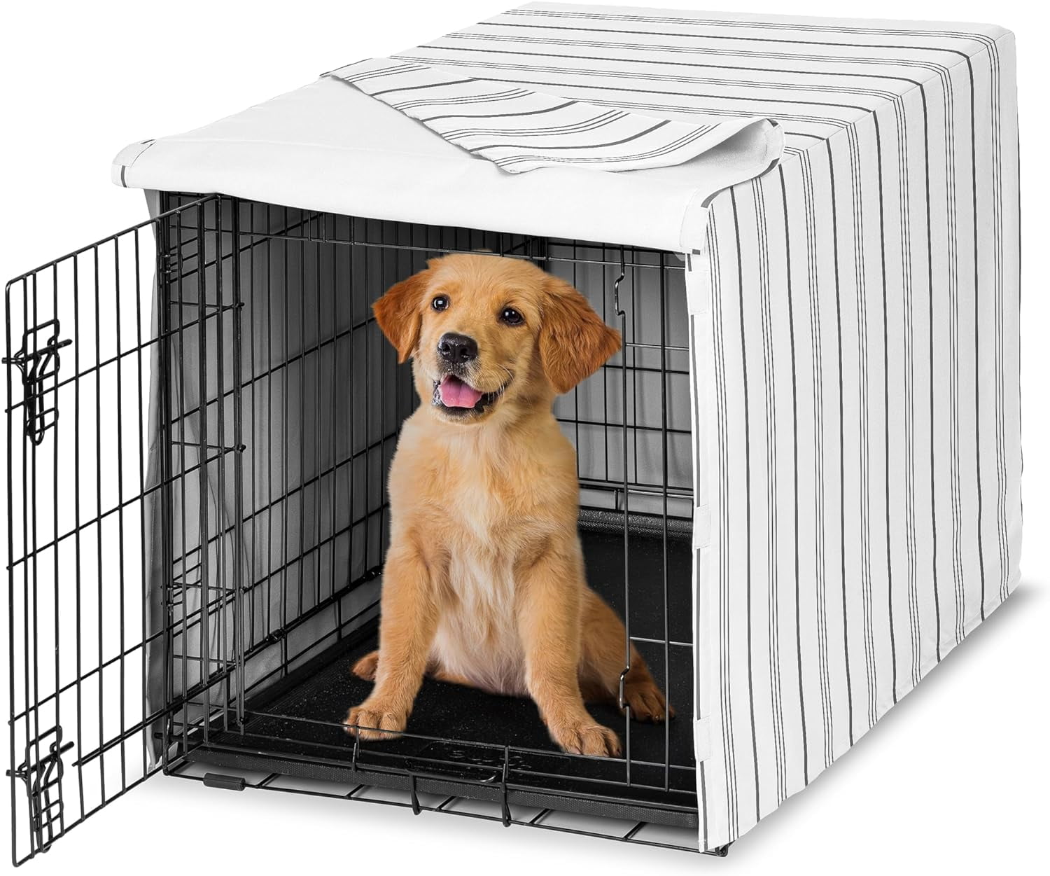 Sweet Jojo Designs White and Grey Stripe Dog Crate Cover – Kennel ...