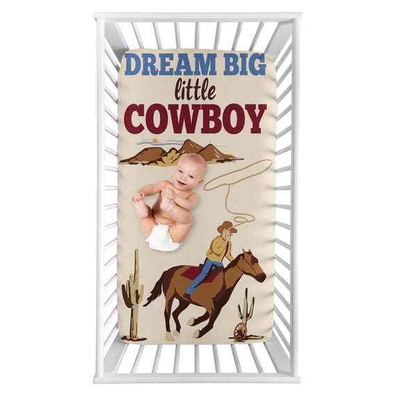 Sweet Jojo Designs Wild West Cowboy Crib Sheet, Red Blue Tan ...