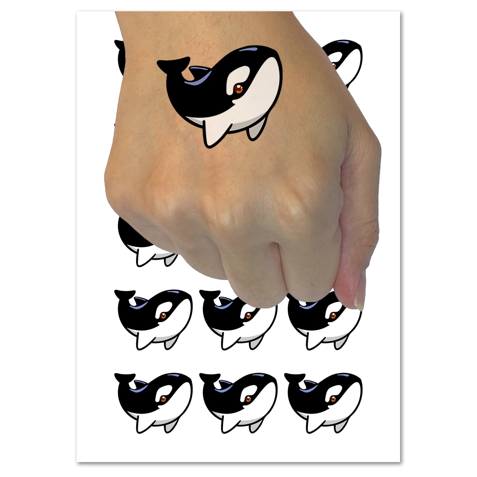 Sweet Kawaii Chibi Killer Whale Water Resistant Temporary Tattoo Set ...