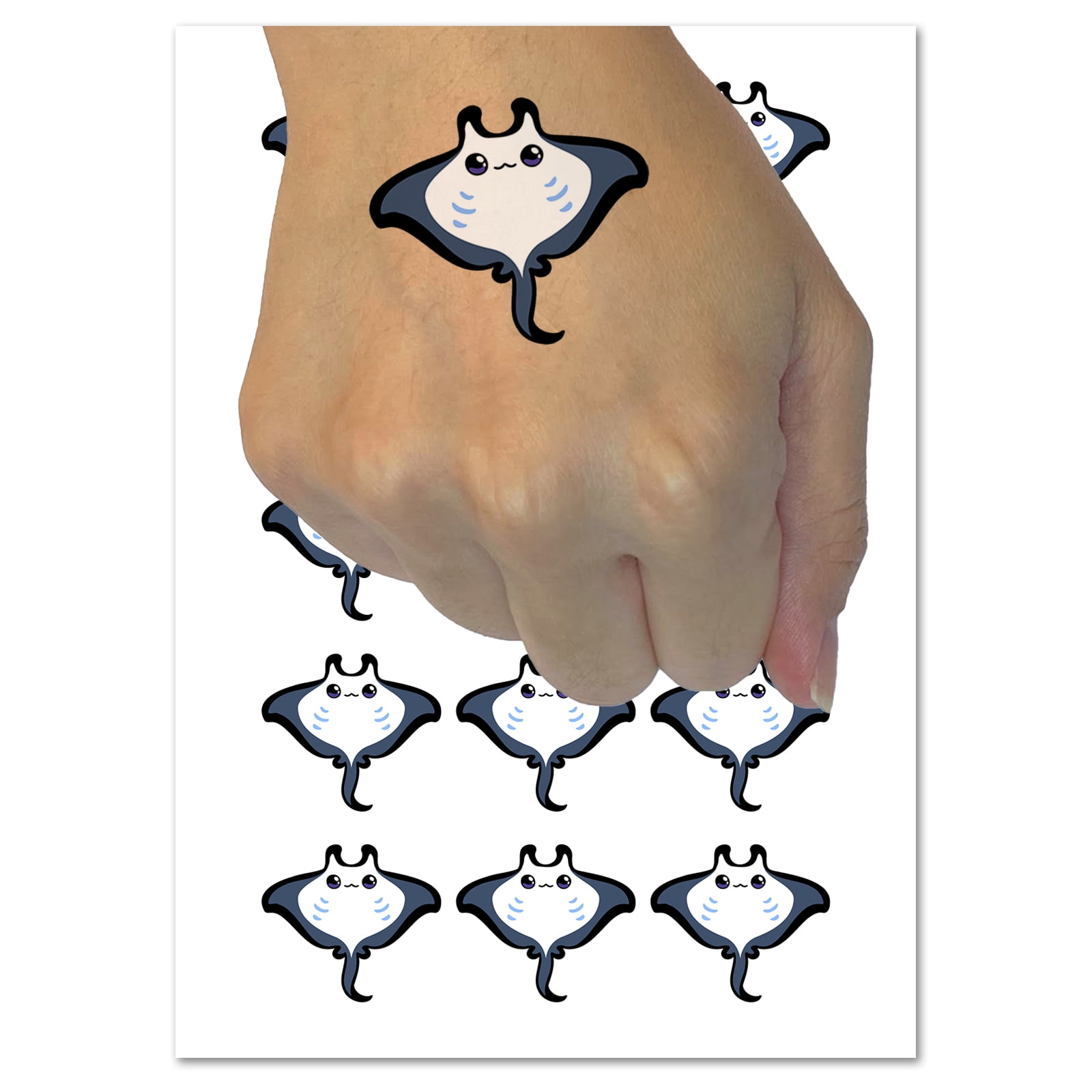 Sweet Kawaii Chibi Manta Ray Water Resistant Temporary Tattoo Set Fake ...