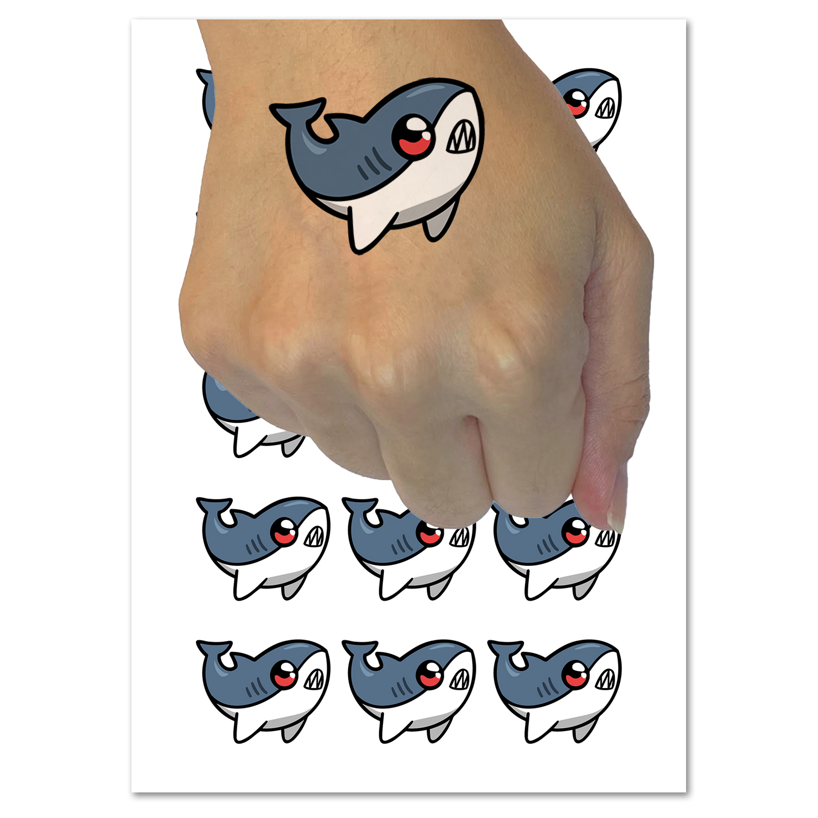 Sweet Kawaii Chibi Shark Water Resistant Temporary Tattoo Set Fake Body ...