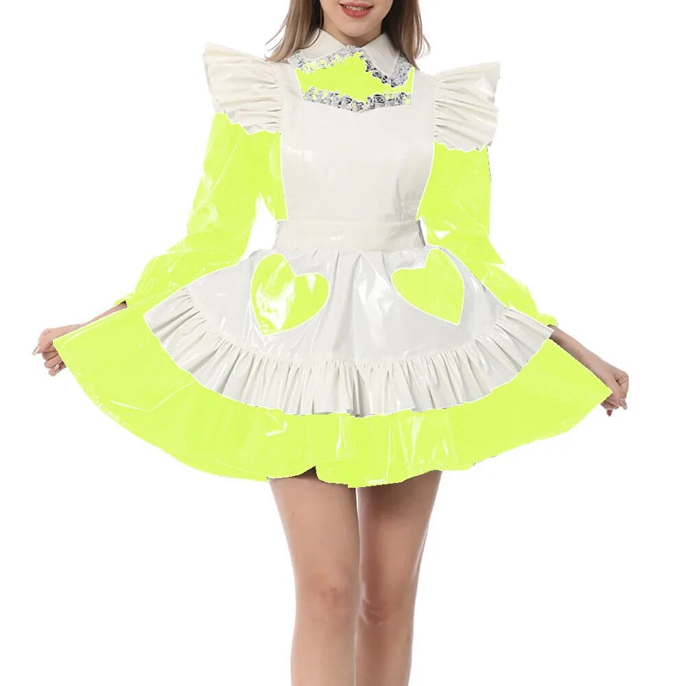 Sweet Kawaii Shiny PVC Leather Peter Pan Collar Mini Maid Dress with ...