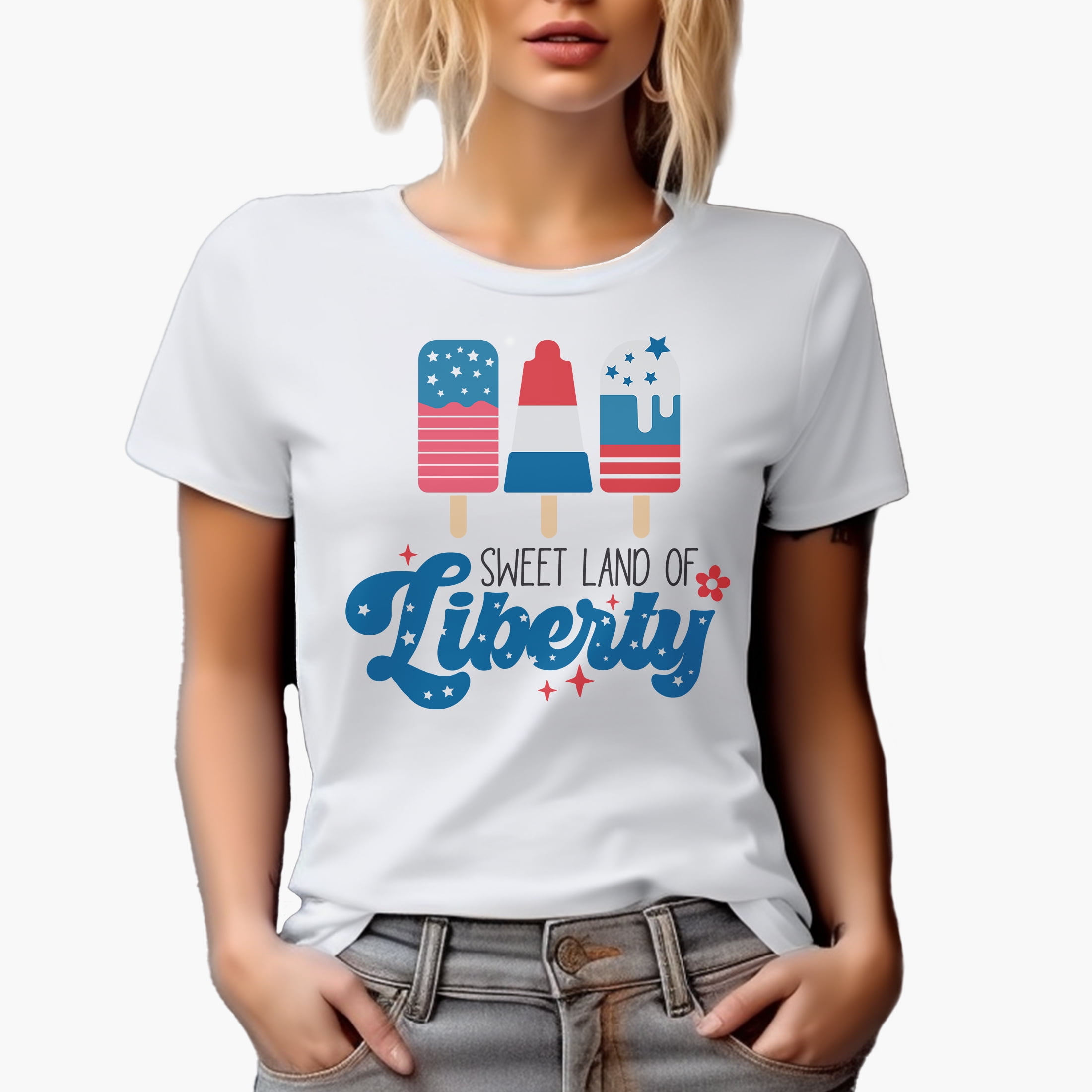 Sweet Land of Liberty, 4th of July Art Merch Gift, White T-Shirt ...