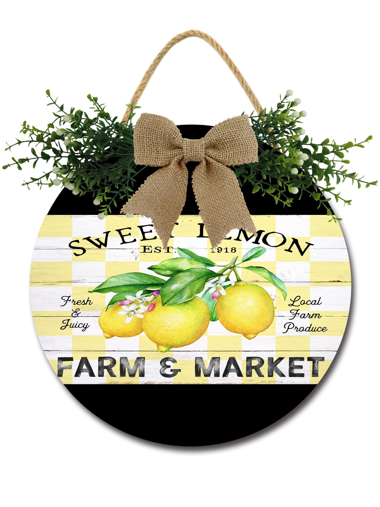 Sweet Lemon Sign Front Door Porch Decorations, Round Rustic Wood ...