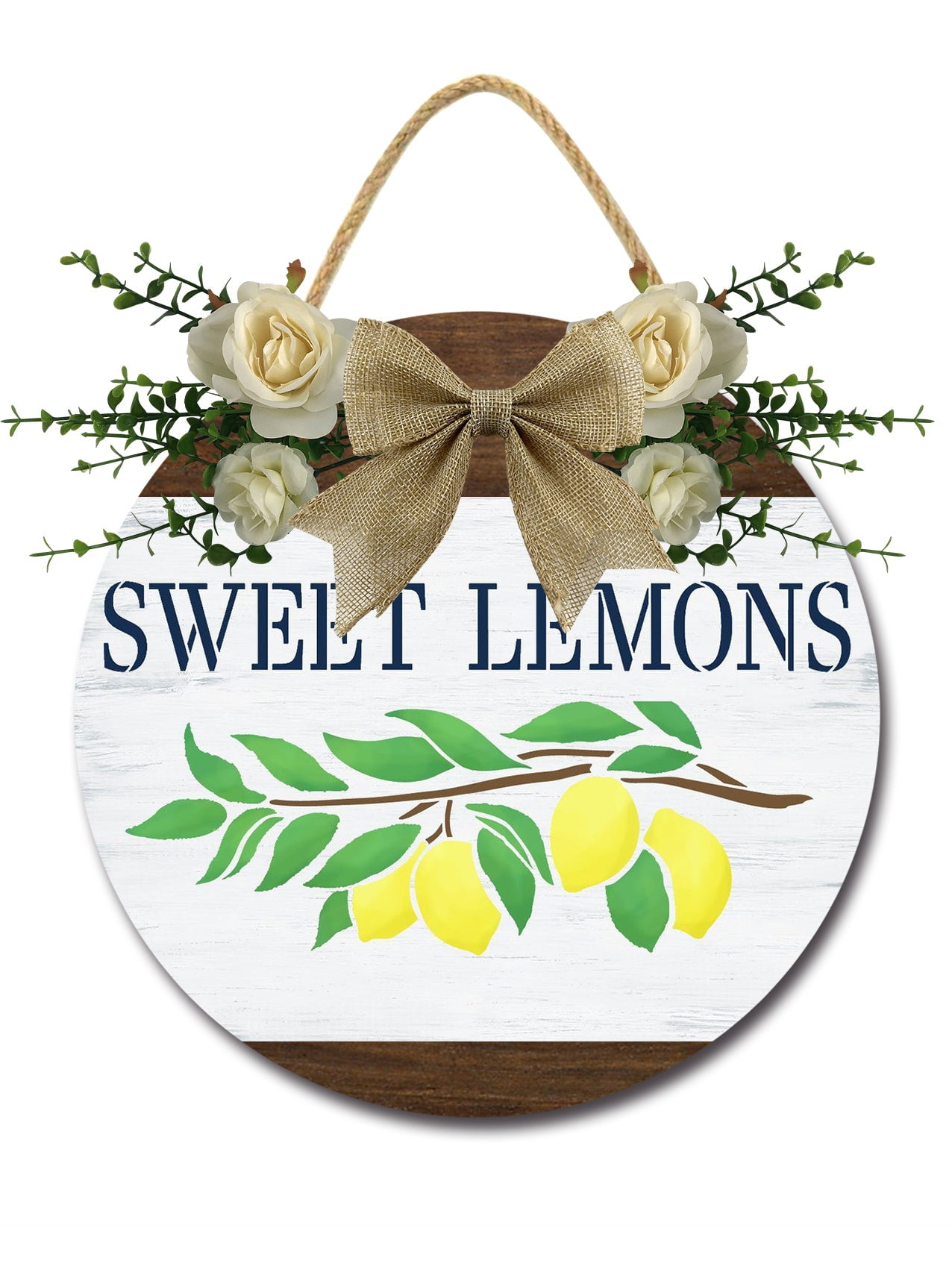 Sweet Lemons Door Sign Home Decor Round Wood Wreaths Wall Hanging Sign ...