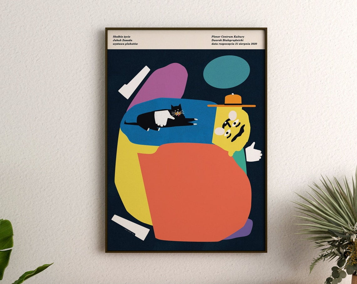 Sweet Life, Colored Man With A Cat, Polish Exhibitions Poster From ...