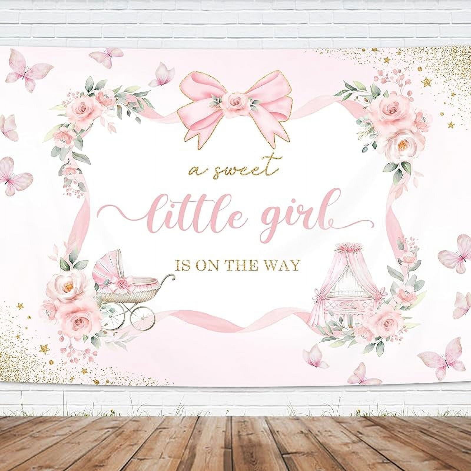 A Sweet Little Girl Baby Shower Backdrop Foral It's a Girl Butterfly ...