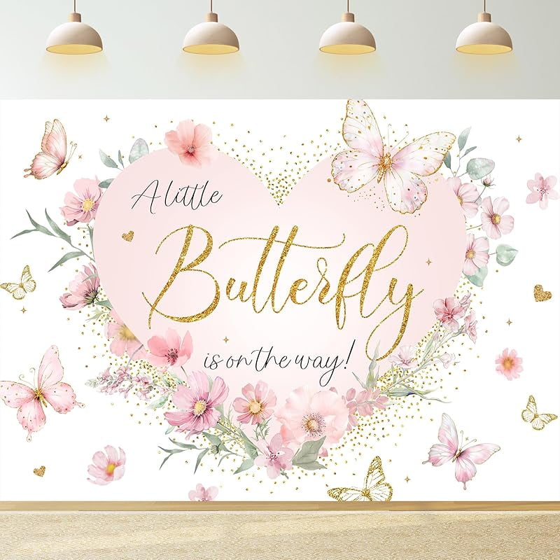 A Sweet Little Girl Baby Shower Backdrop It's a Girl Butterfly Bow Pink ...