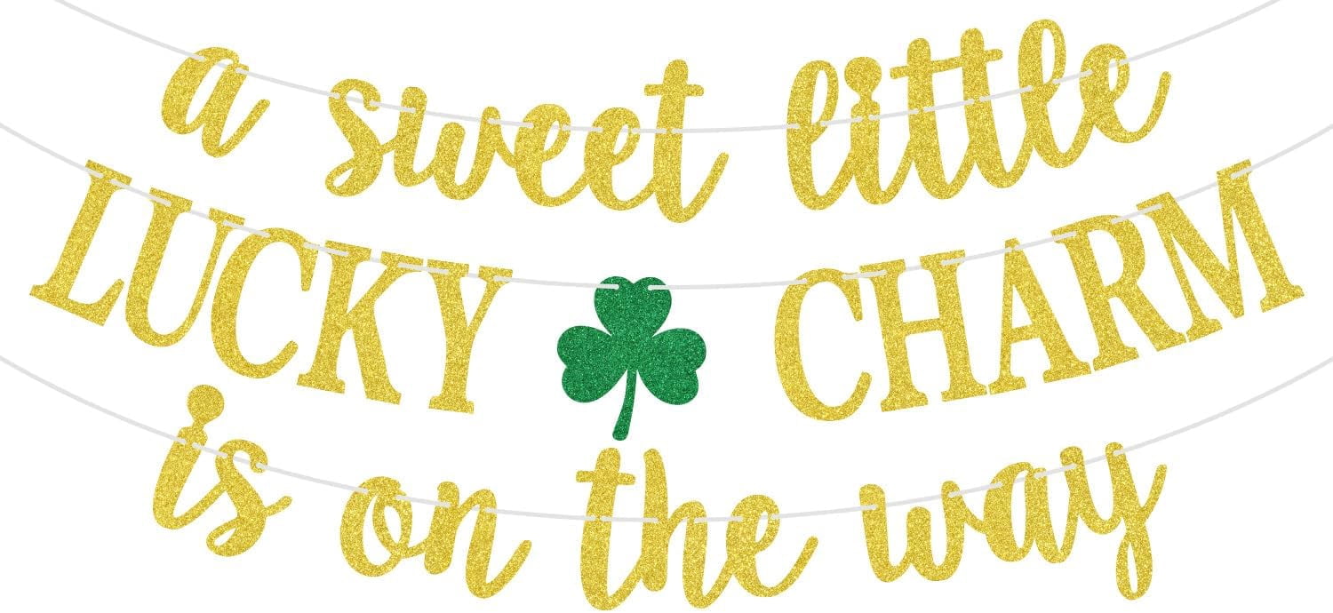 A Sweet Little Lucky Charm is on the Way Banner, Green Shamrock, Clover ...