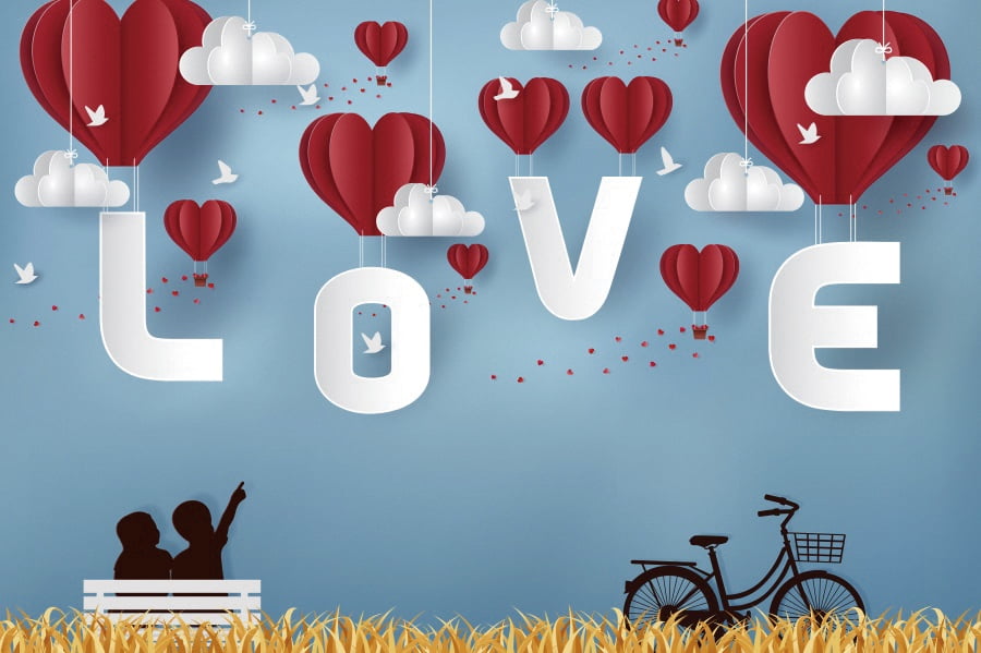 Sweet Love Heart Hot Air Balloon Cloud Background Valentines Day ...
