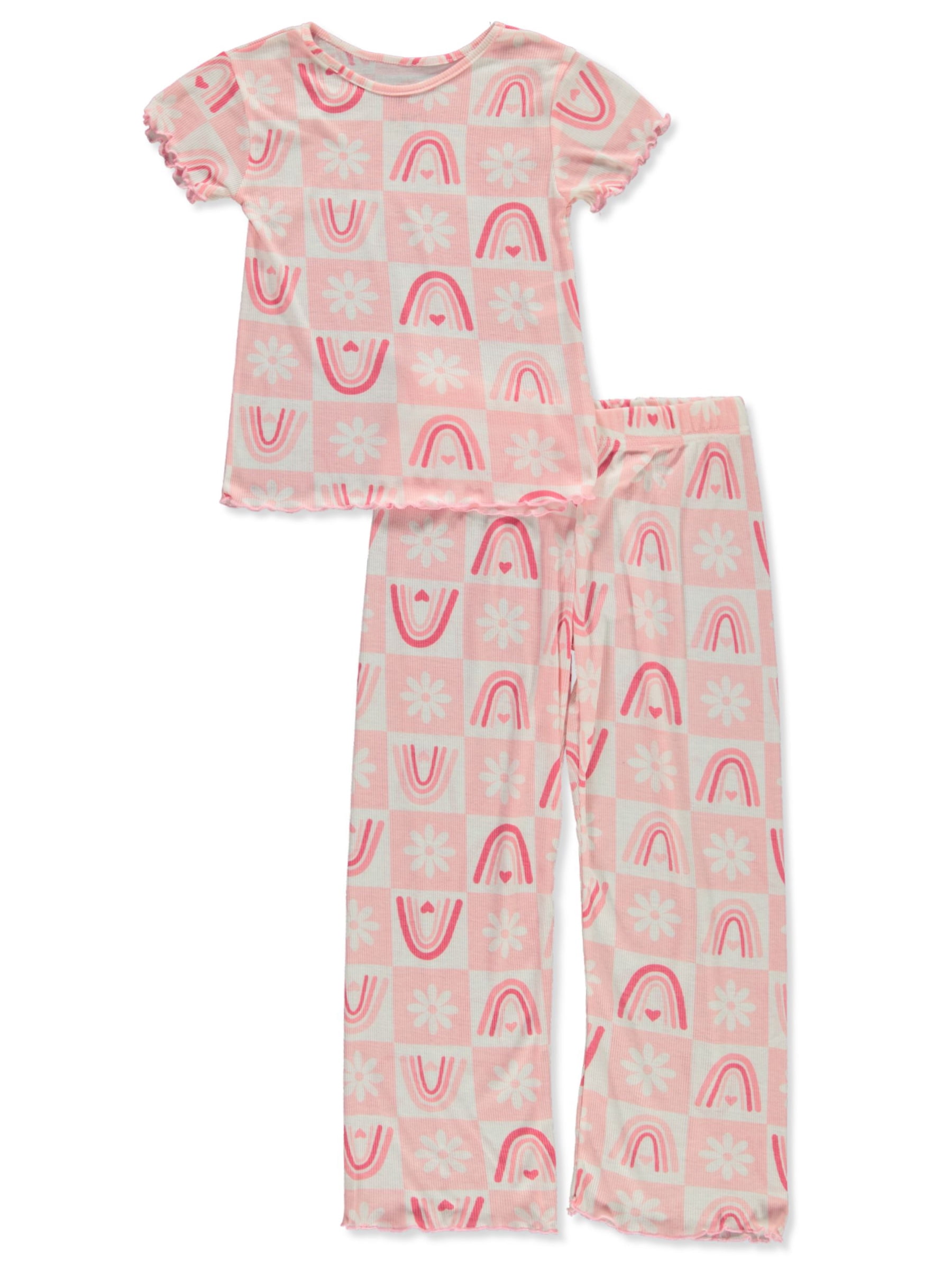 Sweet N Sassy Girls 2 Piece Rainbows Pajamas Pink 14 16 Big
