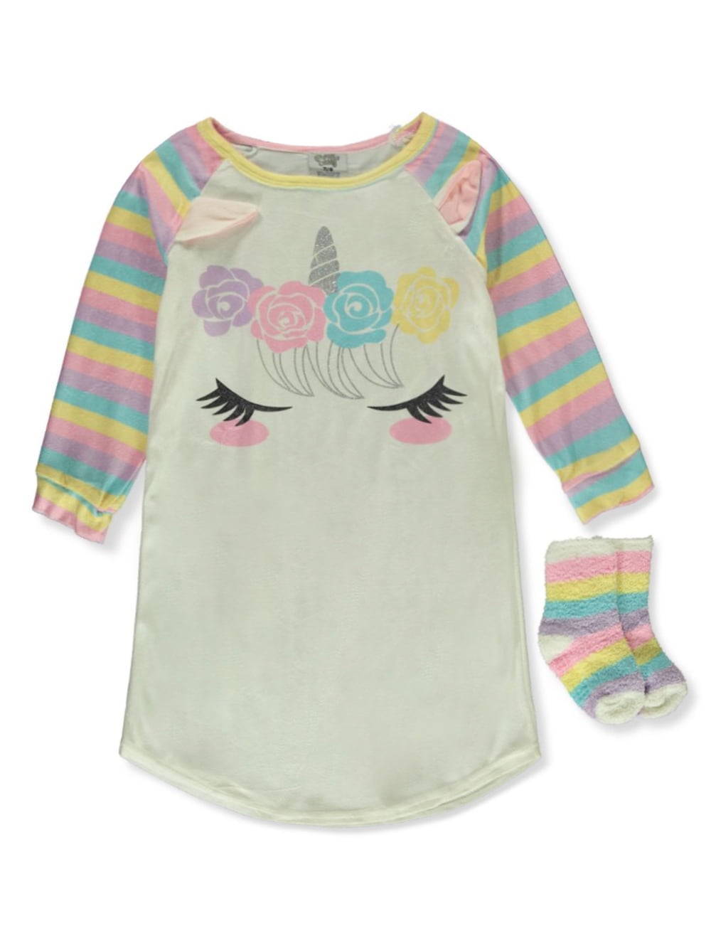 Sweet N Sassy Girls 2 Piece Unicorn Nightgown And Socks Sleep Set