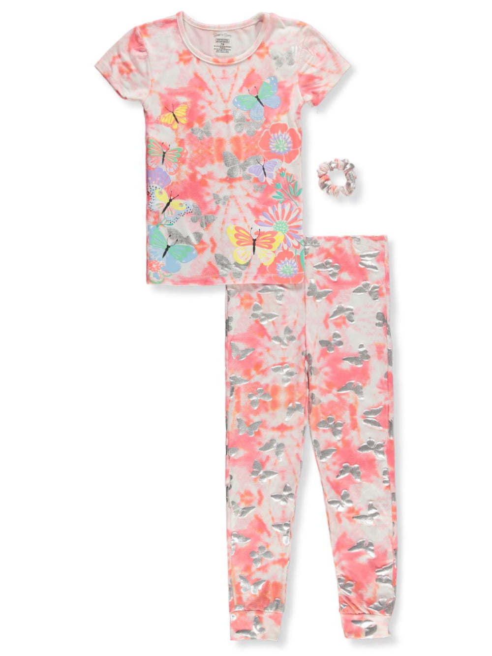 Sweet N Sassy Girls 3 Piece Butterfly Pajamas Set Outfit Coral Multi