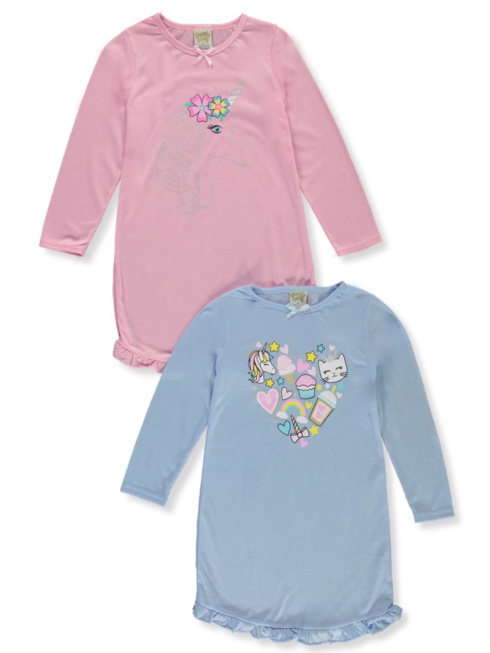 Sweet N Sassy Girls Silvery Unicorn 2 Pack Nightgowns Pink Multi 10