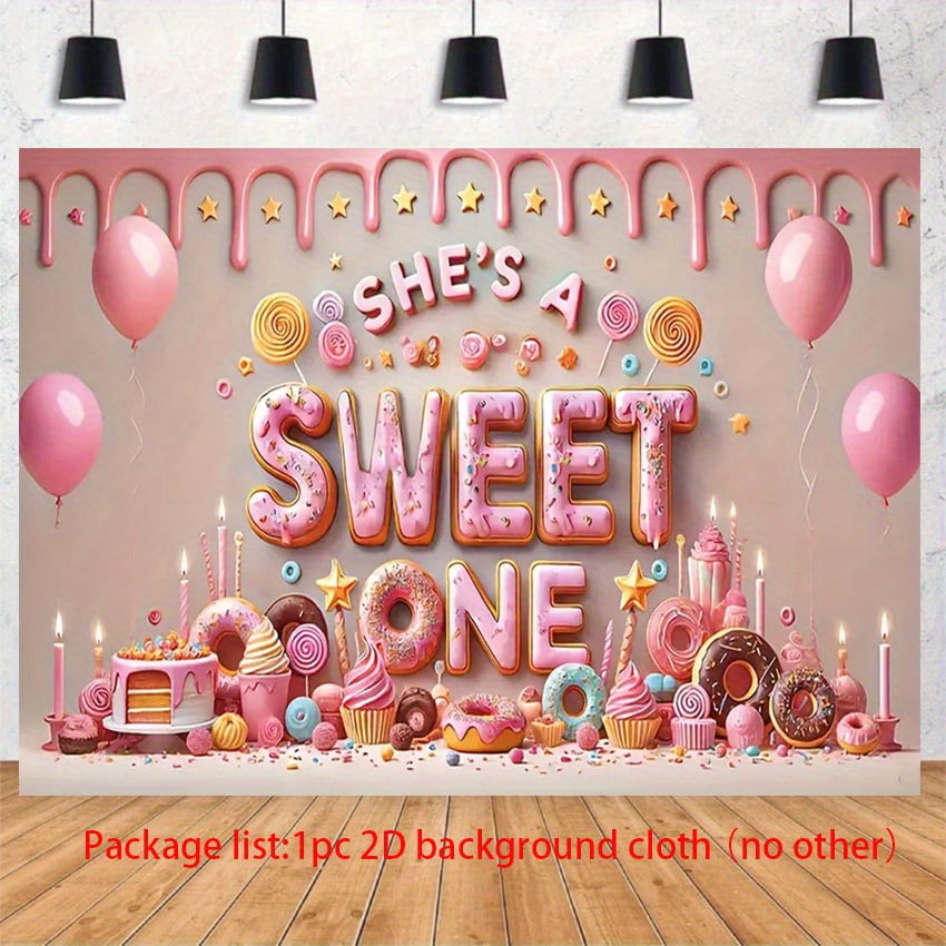 Sweet One Birthday Backdrop Pink Sweet Donuts Sweetheart First Birthday ...