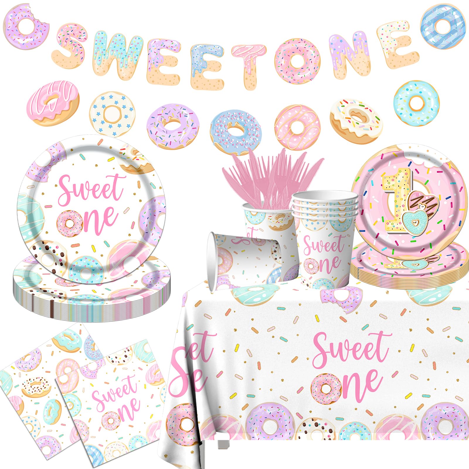 Sweet One Birthday Party Decorations Tableware AIS1 set, 142Pcs First ...