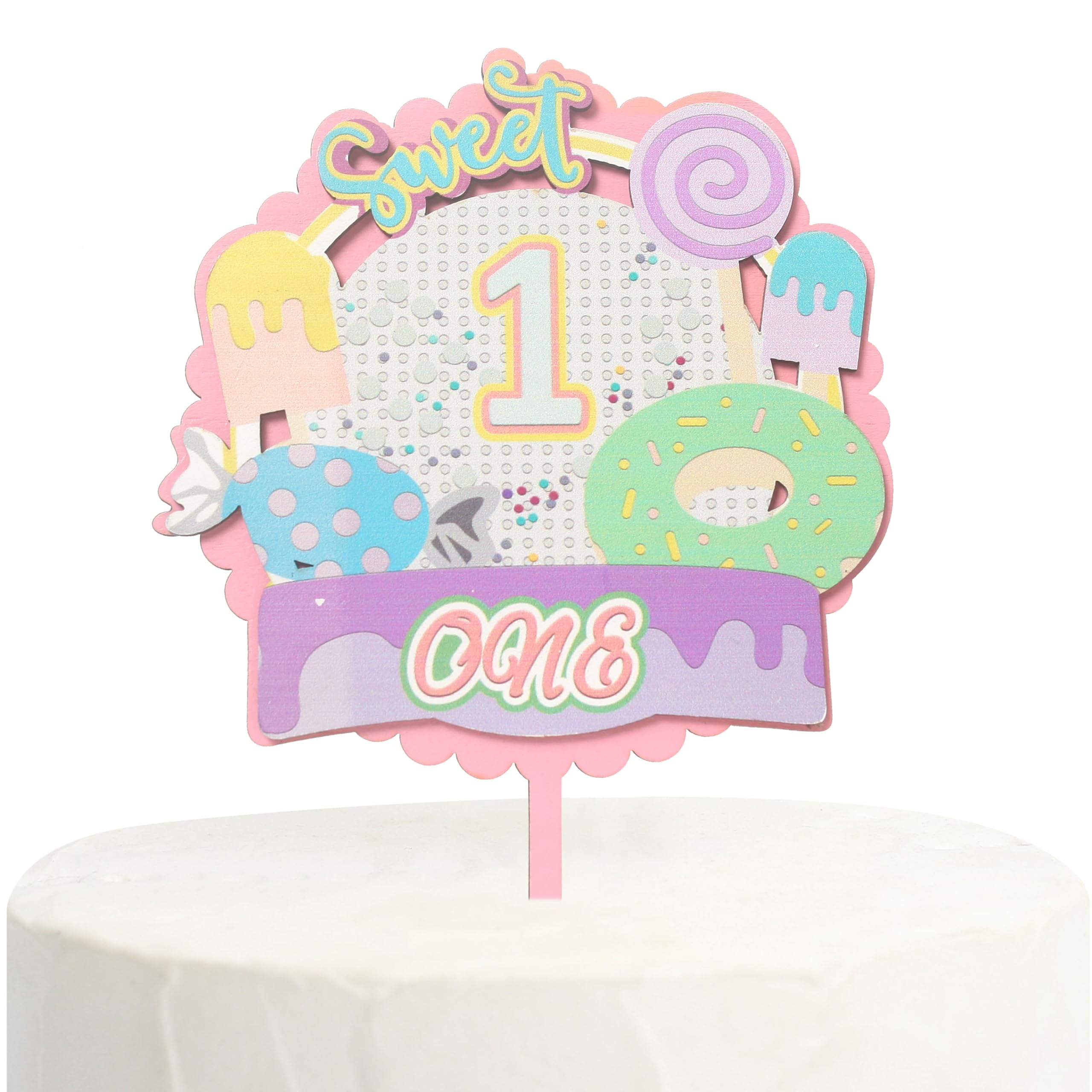 Sweet One First AJH3 Birthday Cake Topper, Ice Cream Theme, Wooden Cake ...