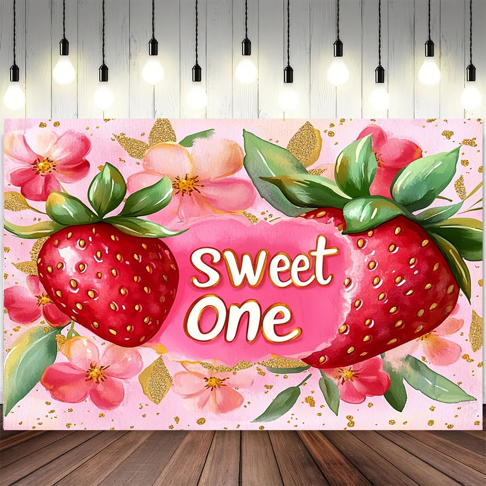 Sweet One Strawberry Backdrop Pink Strawberry Girl 1st Birthday Party ...