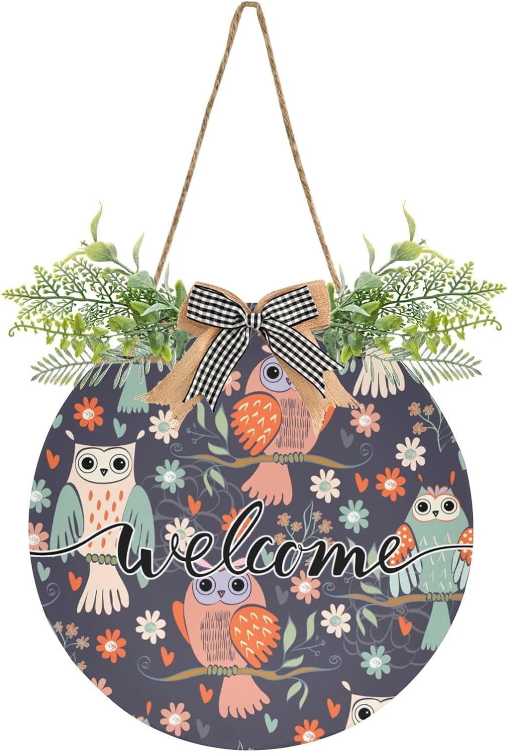 Sweet Owl Welcome Sign Farmhouse Front Porch Door Hanging Welcome ...