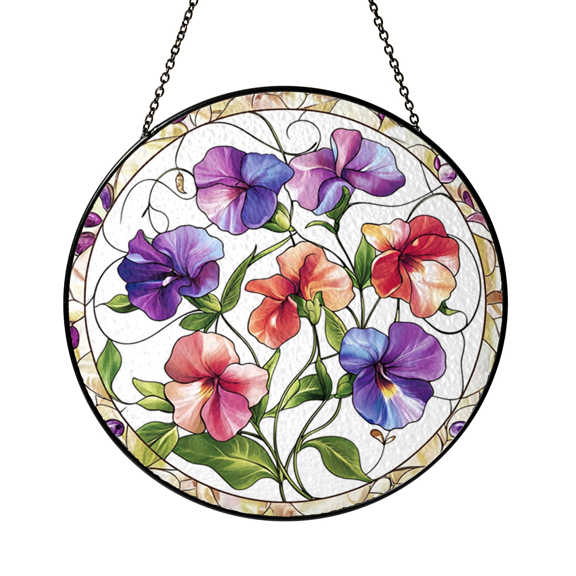Sweet Pea Flower Faux Stained Glass Window Cling – Floral Vinyl Decor ...