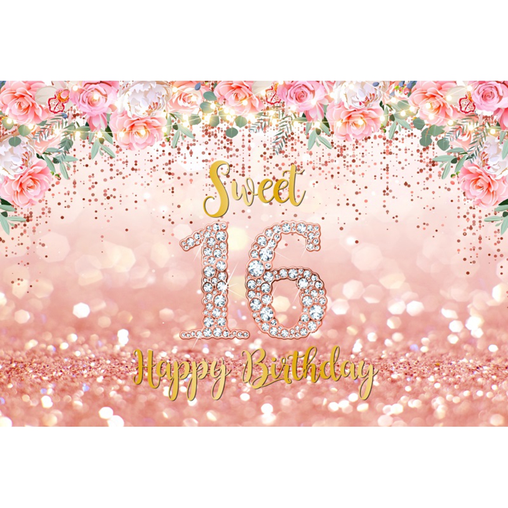 Sweet Pink 16th Birthday Party Backdrop Sparkling Glitter Balloon ...