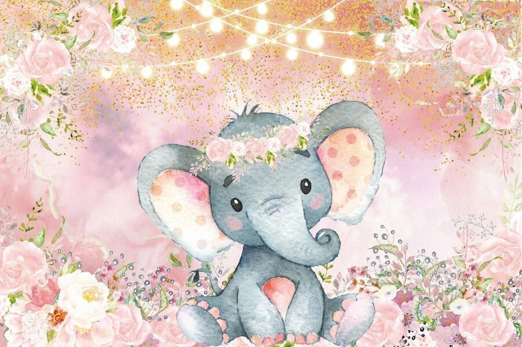 Sweet Pink Elephant Birthday Backdrop Newborn Baby Shower 1st Birthday ...
