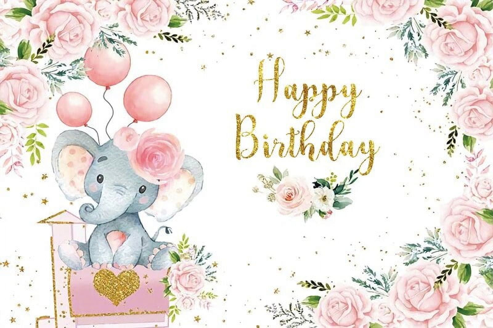 Sweet Pink Elephant Birthday Backdrop Newborn Baby Shower 1st Birthday ...