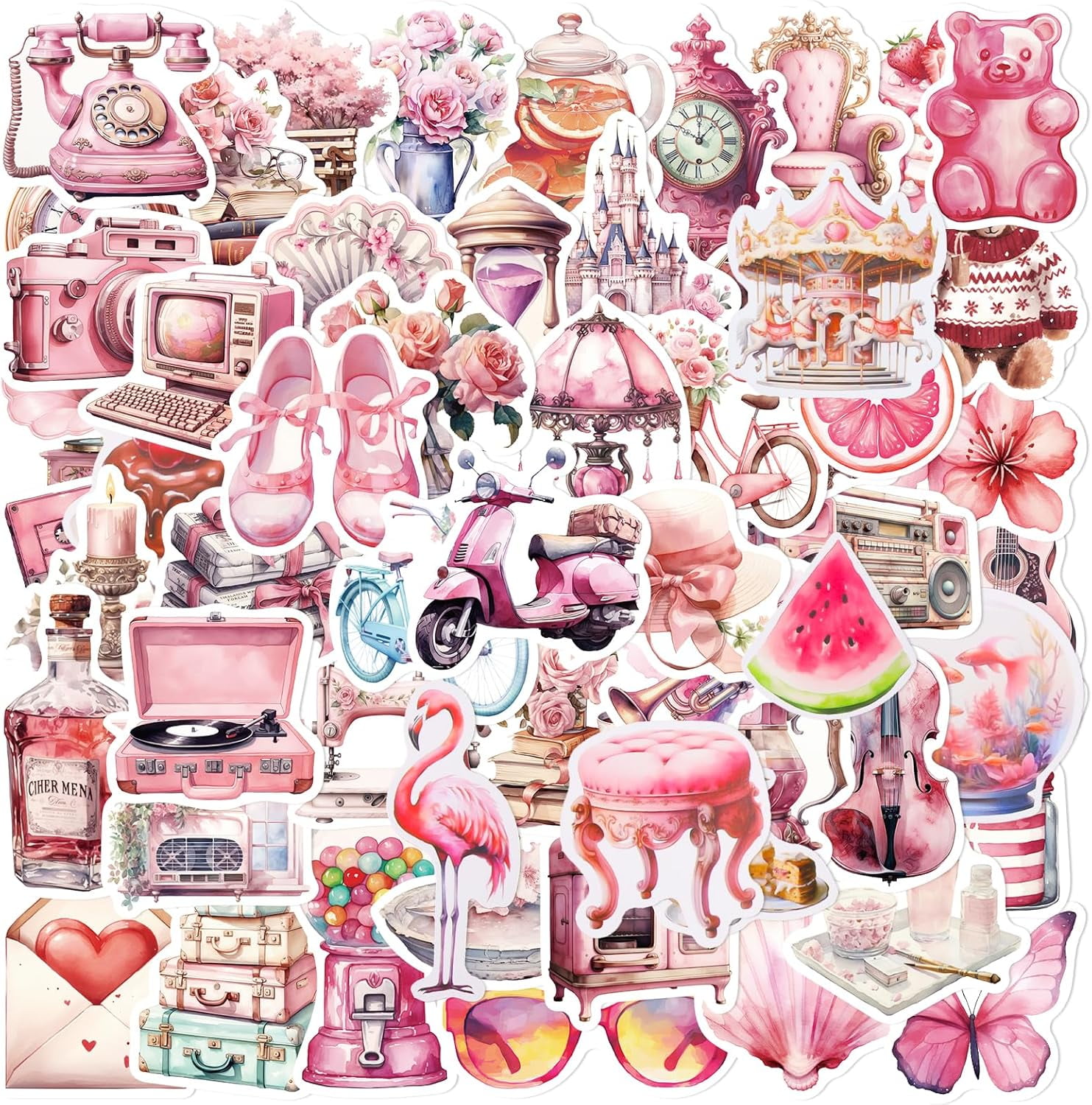 Sweet Pink Preppy Aesthetic Stickers 120 Sheets: Pink Cute Sticker ...