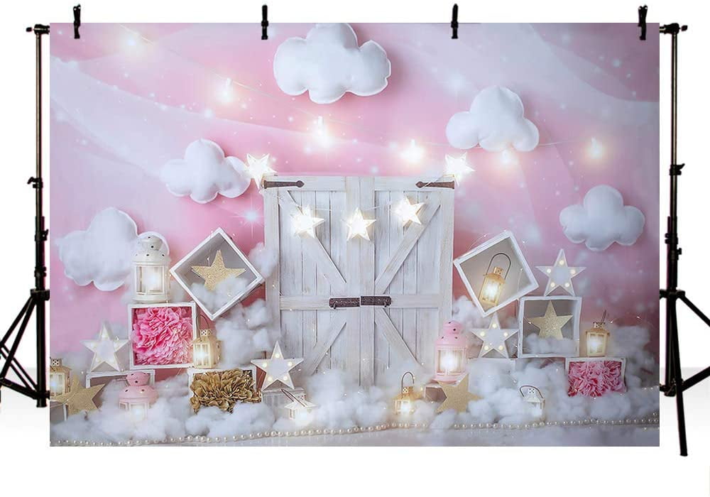 Sweet Pink and White Cloud Photo Studio Backdrop Props Birthday Girl Baby Shower Party ...