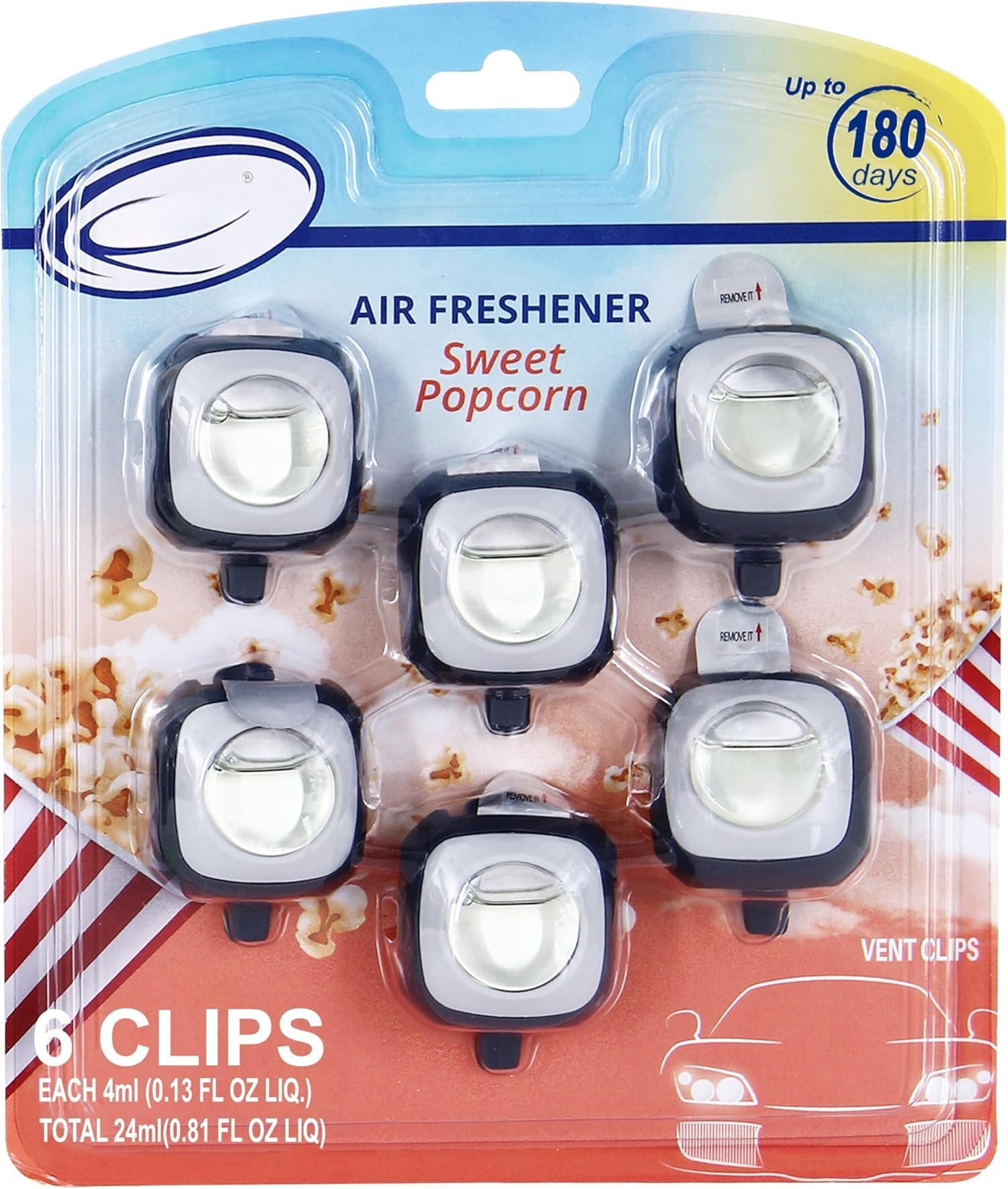 Sweet Popcorn Scent Freshener Vent Clip, 6 Count Long Lasting Up to 180 ...