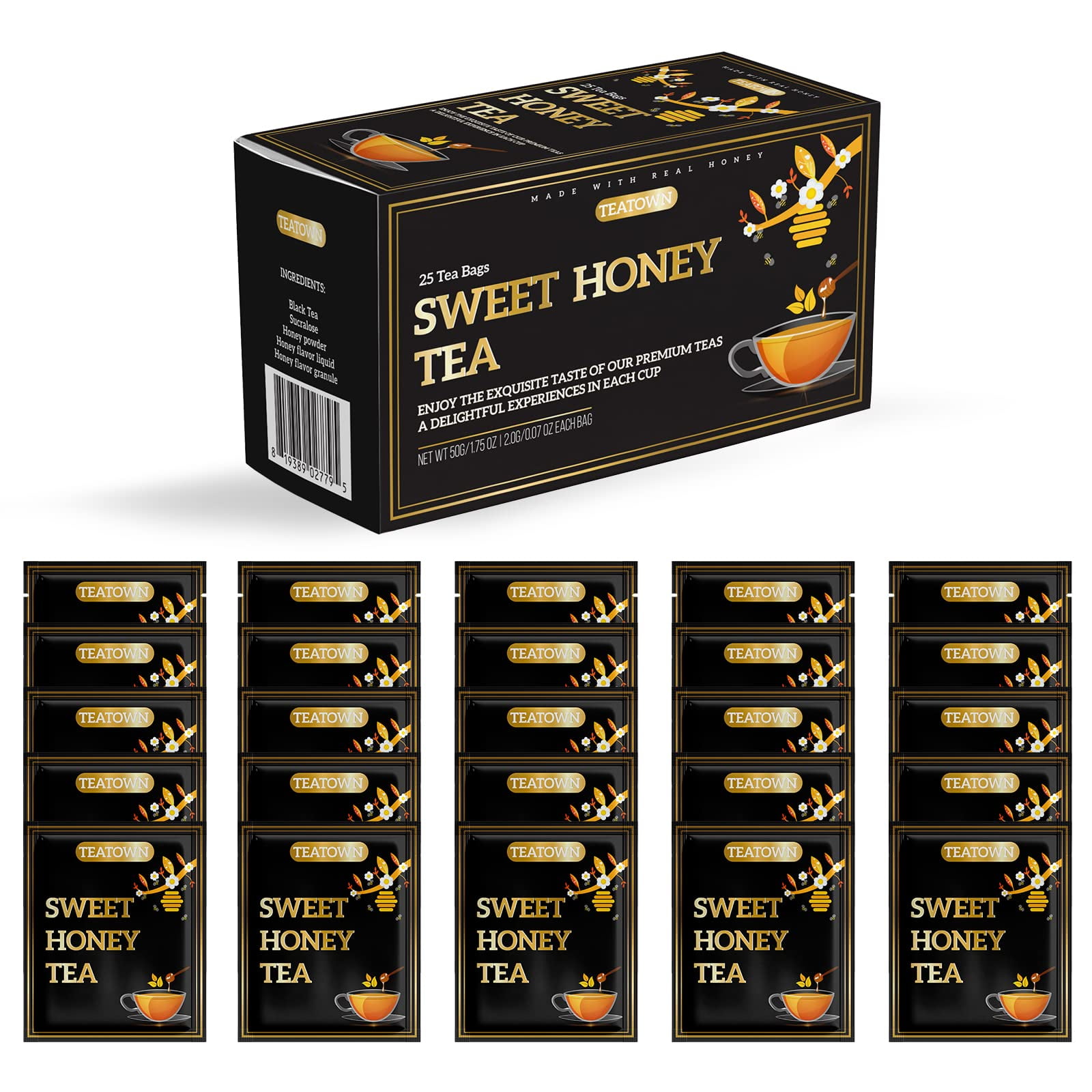 Premium Sweet Honey Infused Herbal Black Tea, 25 Bags, Real Pure Honey ...