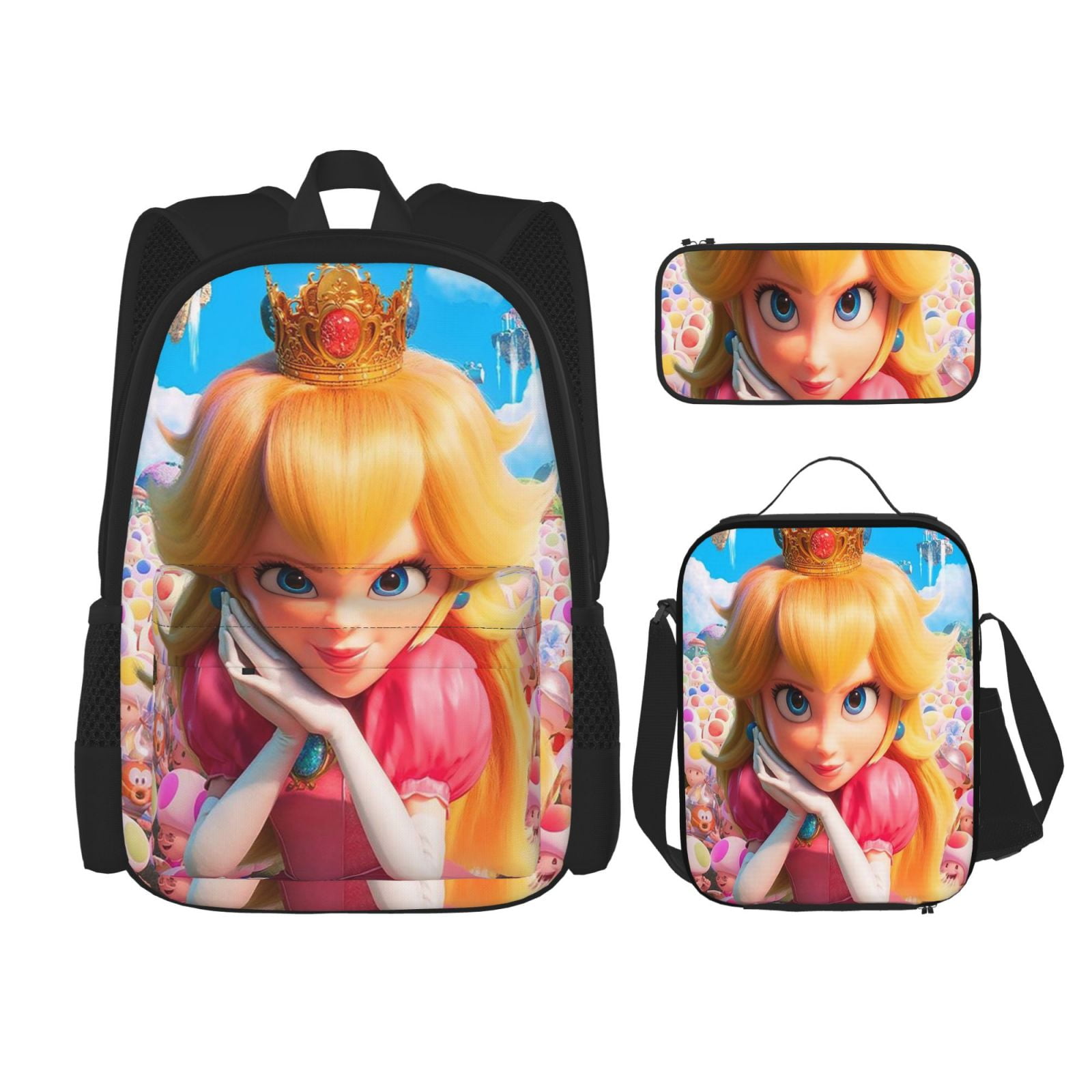 Sweet Princess Peach Casual Backpack 3 Piece Set Daypack Lightweight ...
