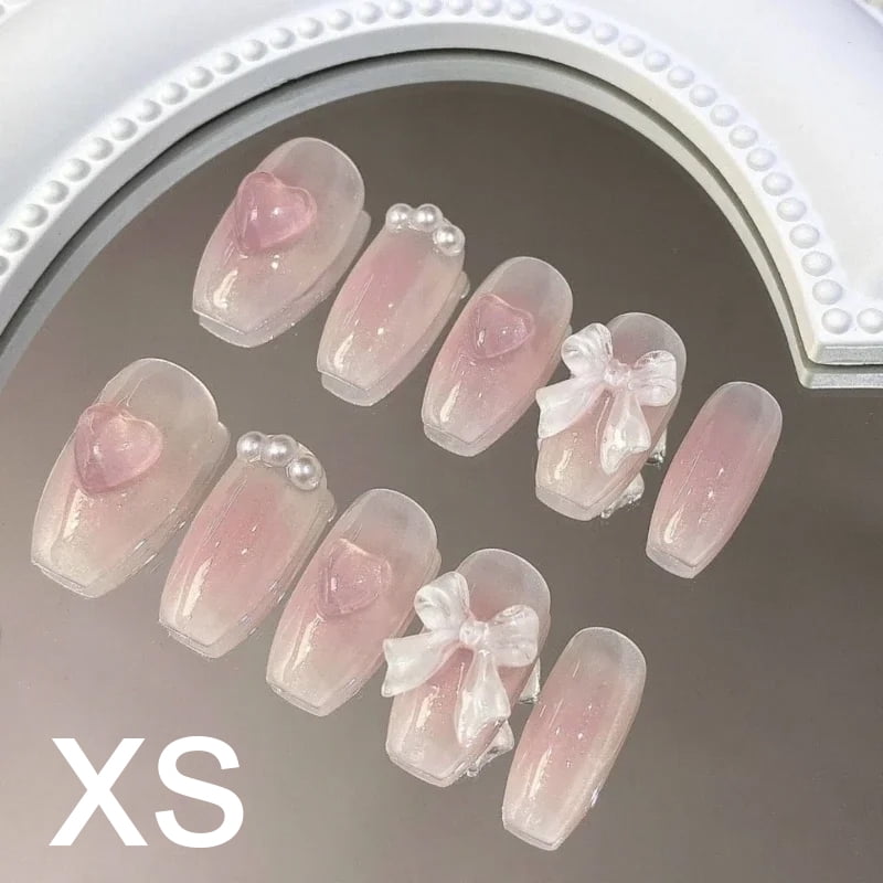 Sweet Princess Wearable Pink Press on Fake Nails Tips Short False Nails ...