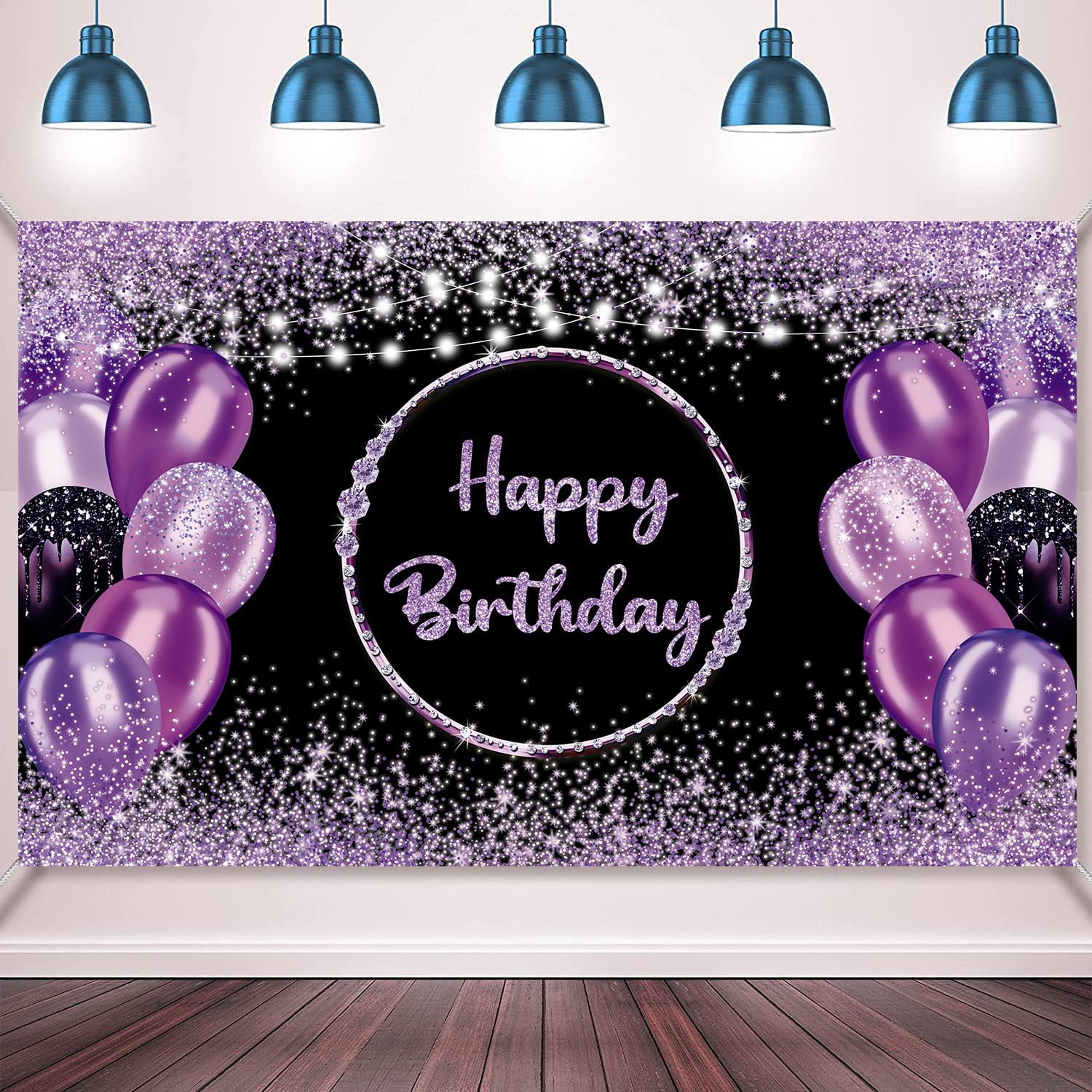 Sweet Purple and Black Birthday Decoration BSL1 Banner Ring Dimonds ...