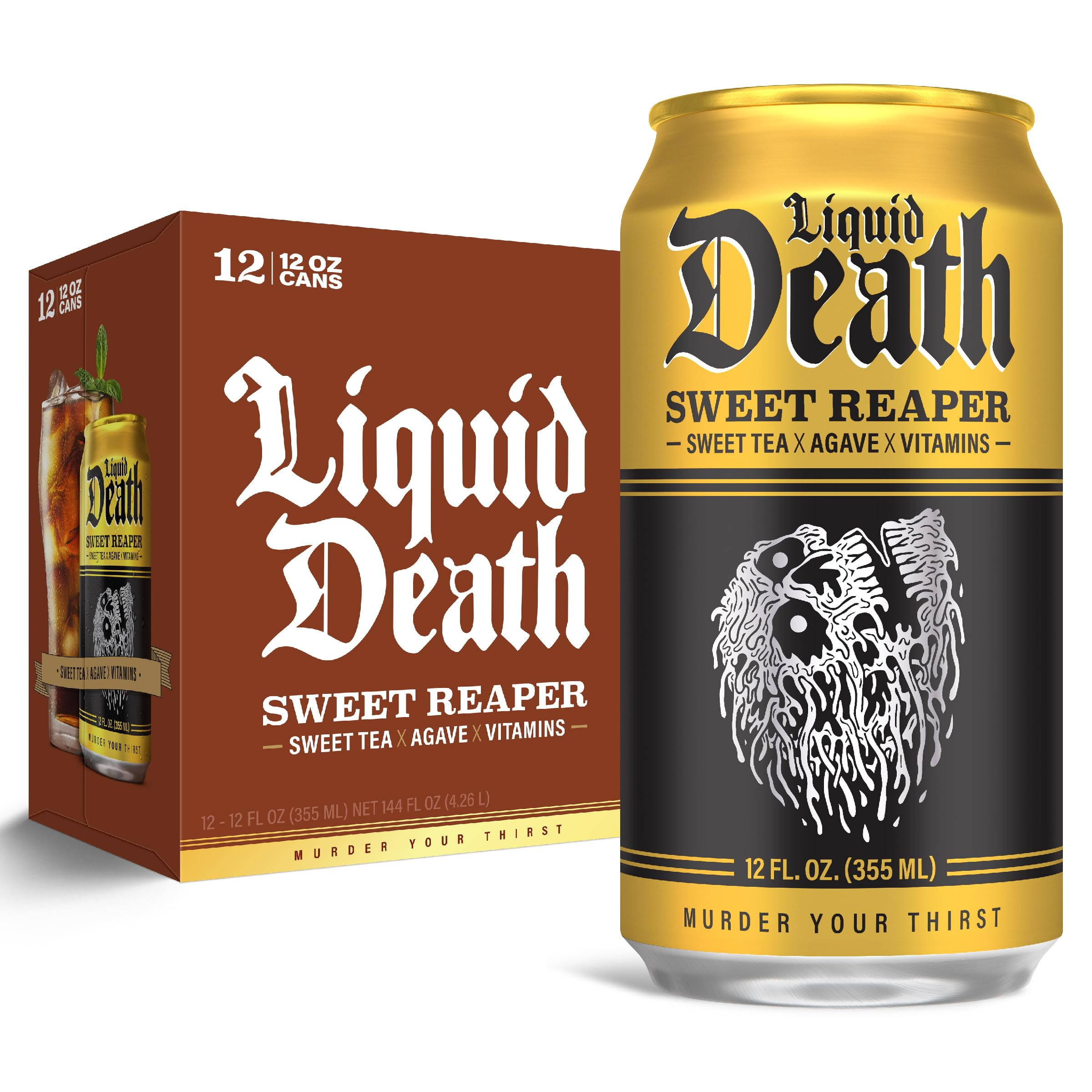 Liquid Death Sweet Reaper Iced Tea, 12-Pack, 12 oz Cans, Low Calorie ...