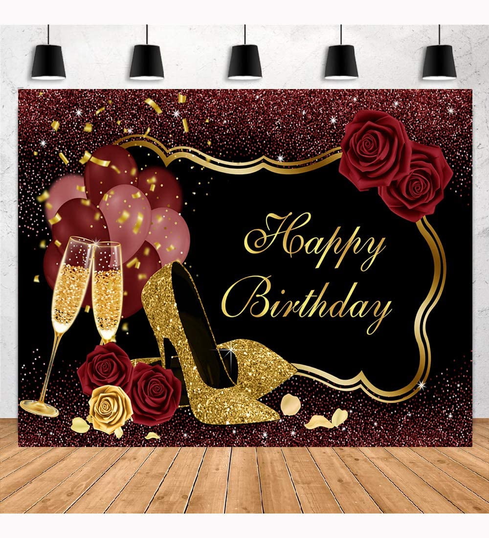 Sweet Red Happy Birthday Backdrop Rose Shiny Sequin High Heels ...
