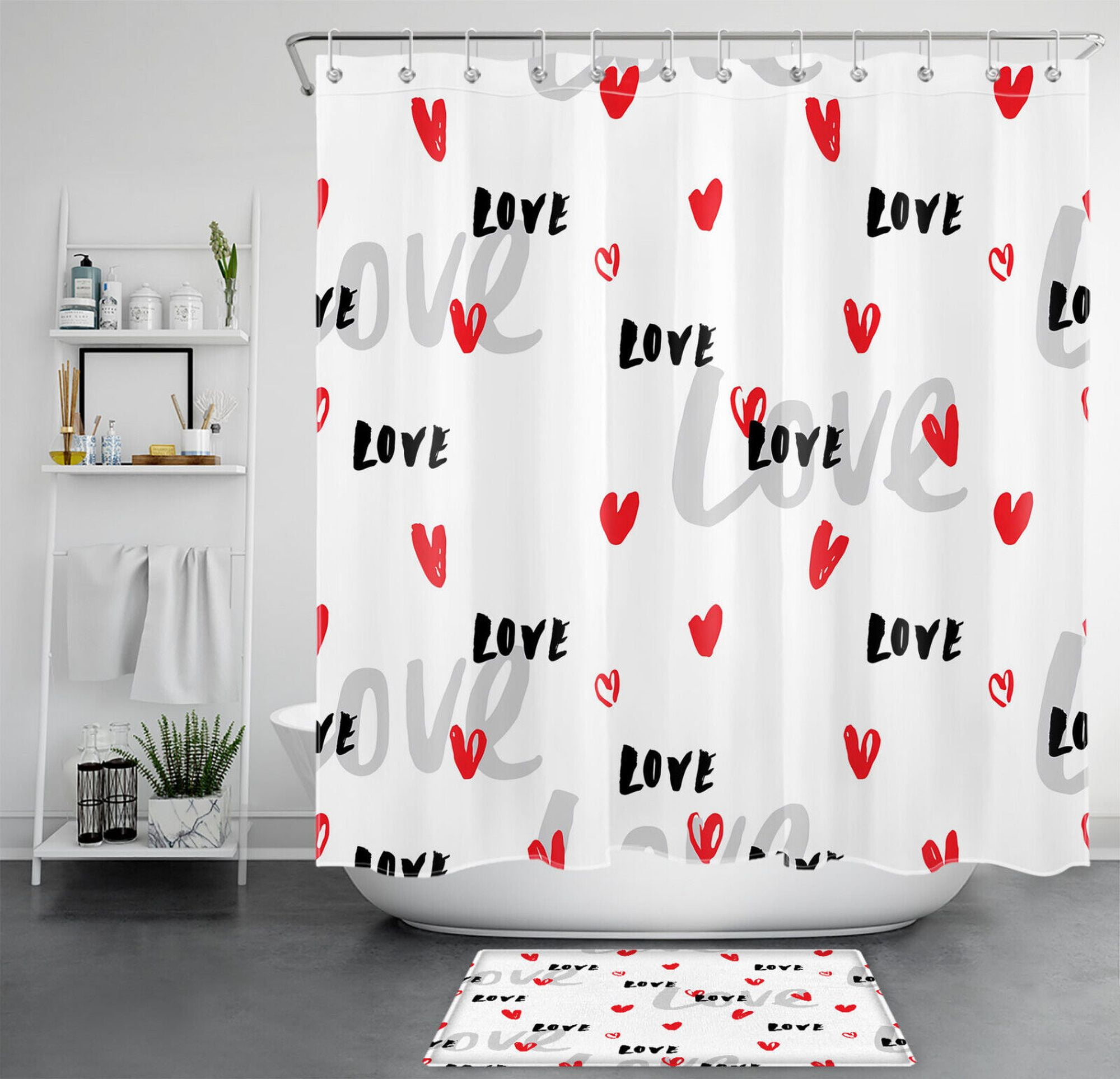 Sweet Red Love Heart Romantic Valentines Shower Curtain for Bathroom ...