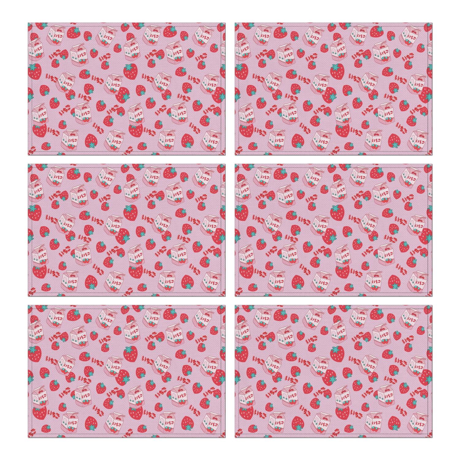 Sweet Red Strawberry Table Placemats Set of 6, Flax Linen Heat ...