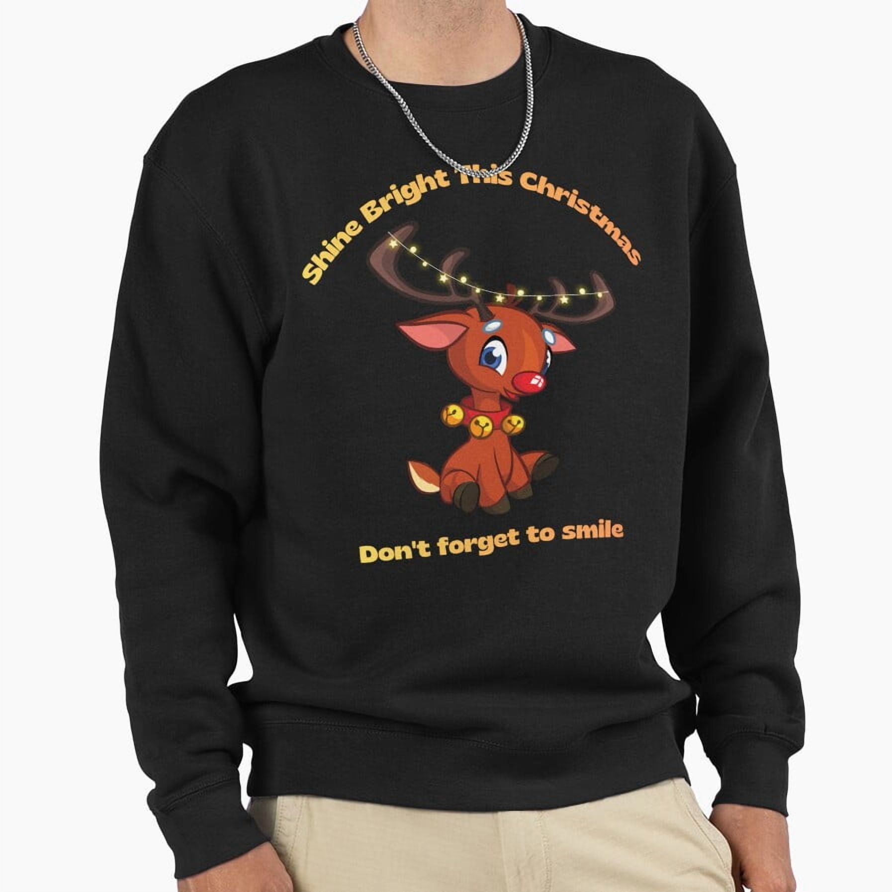 Sweet Reindeer Christmas Lights Smile Graphic Unisex Sweatshirt Cute ...