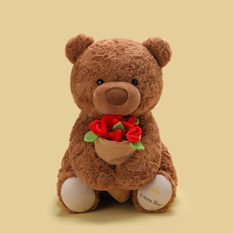 Sweet Romantic Bear Plush Toys Bear with Rose Flower Bouquet Doll ...